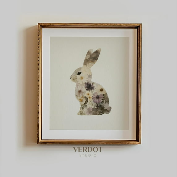 Flower Bunny Print, Easter Wall Art, Spring Print, Easter Decor, Rabbit ...