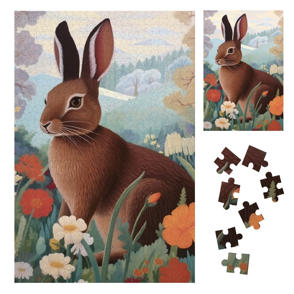 Flower Bunny Rabbit Puzzle for Adult 1000 Piece, Colorful Art Puzzle ...