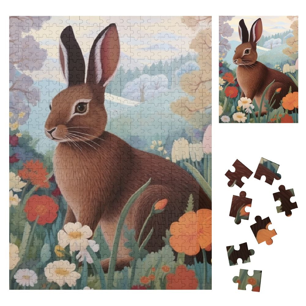 Flower Bunny Rabbit Puzzle for Adult 1000 Piece, Colorful Art Puzzle ...