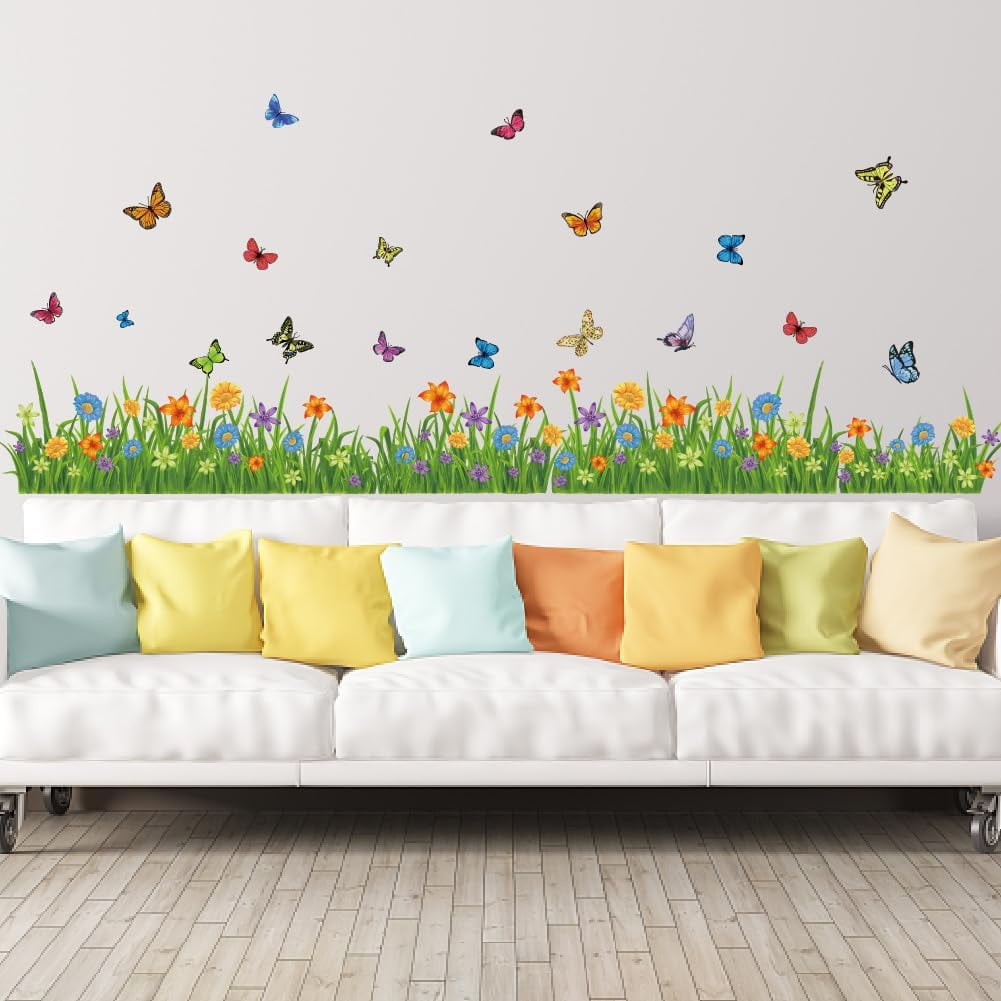 Flower Bush Wall Butterfly Decals Living Room Bedroom Baseboard ...