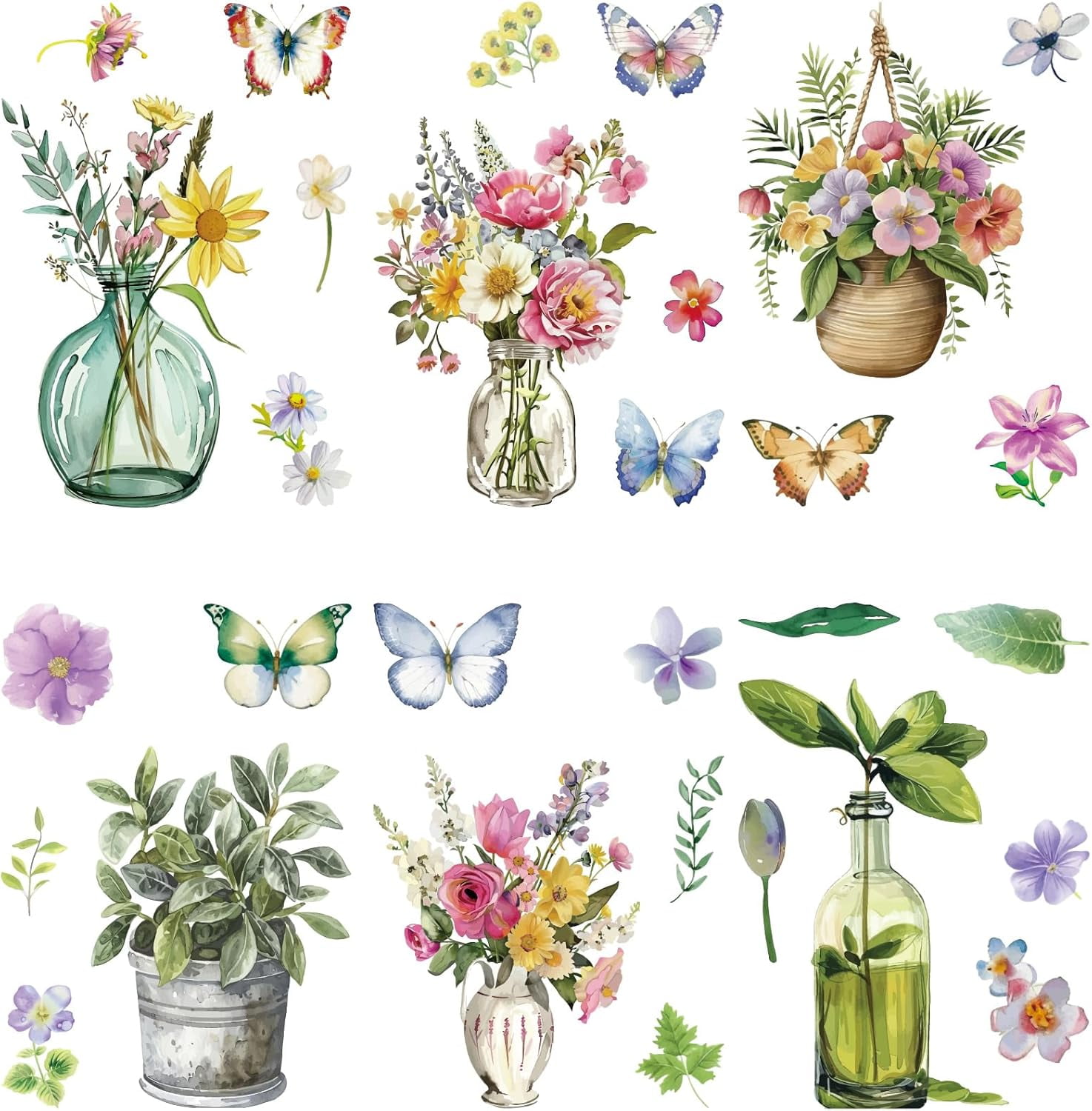 Flower Butterflies Spring Window Decal 8 Sheets PVC Adhesive ...