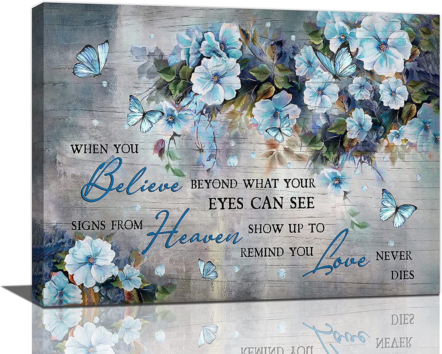 Flower Butterfly Canvas Wall Art Rustic Floral Wall Decor Country Blue ...