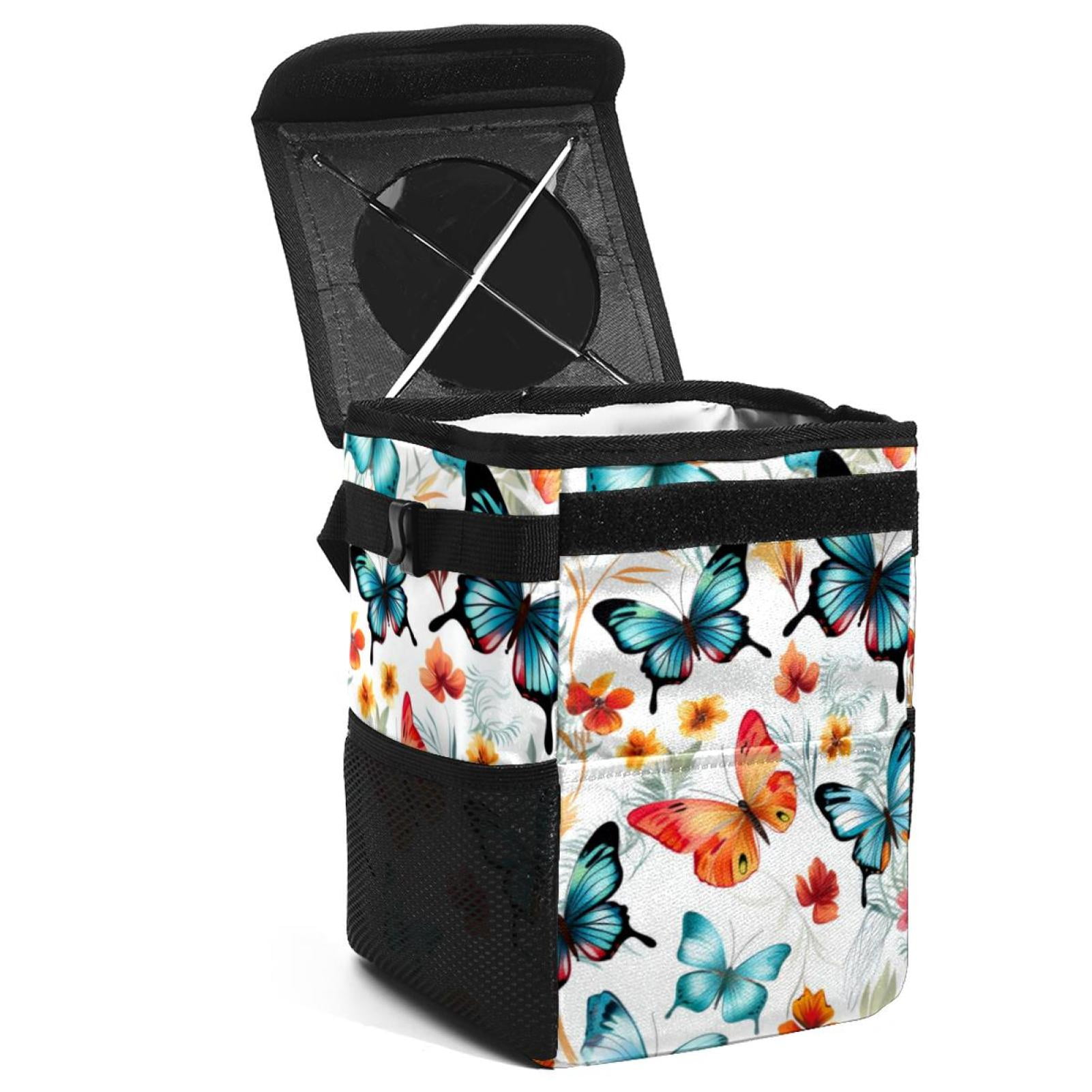 Flower Butterfly Car Trash Bin - Foldable with Lid, Leak-Proof, Hanging ...