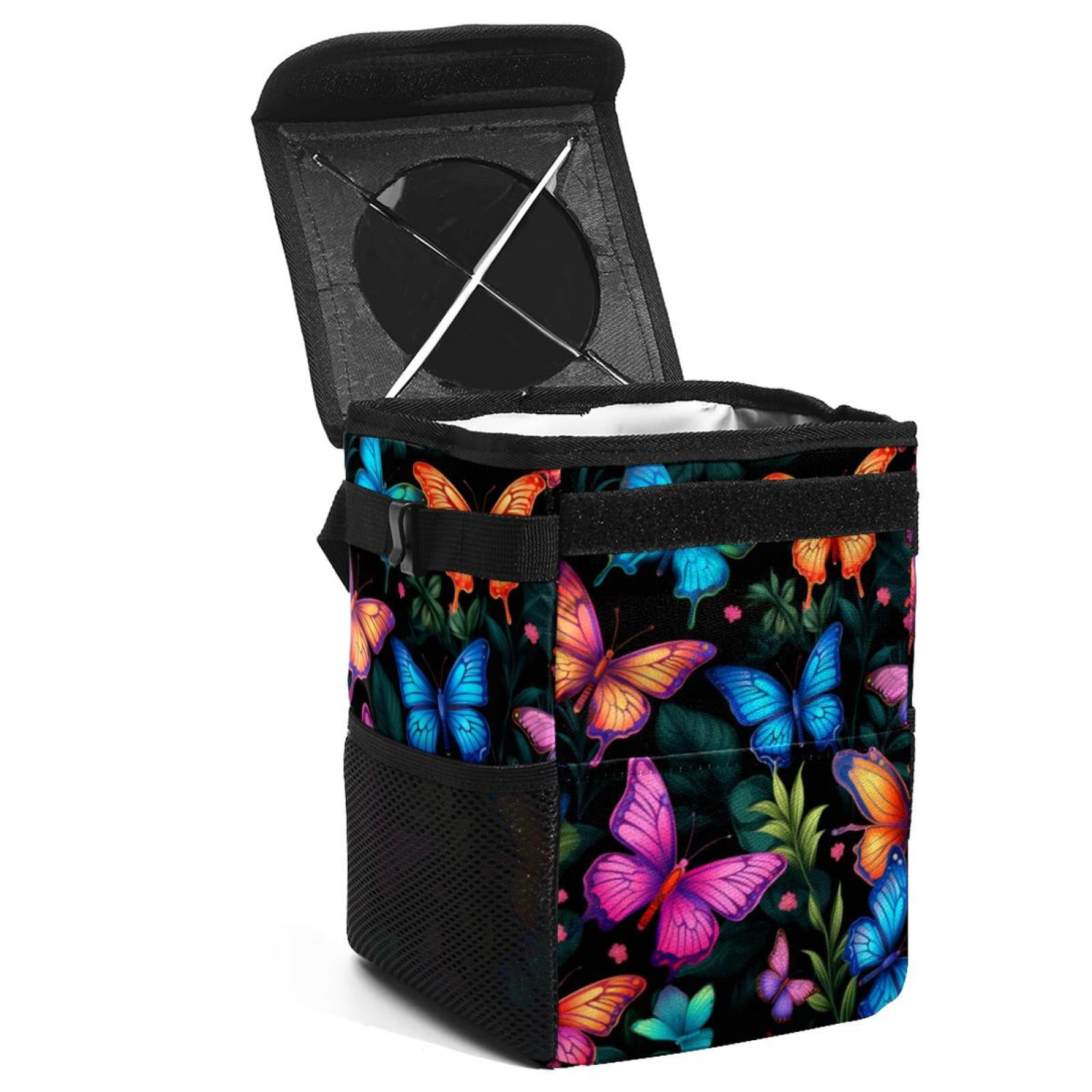 Flower Butterfly Car Trash Can: Foldable with Lid, Leak-Proof, Hanging ...