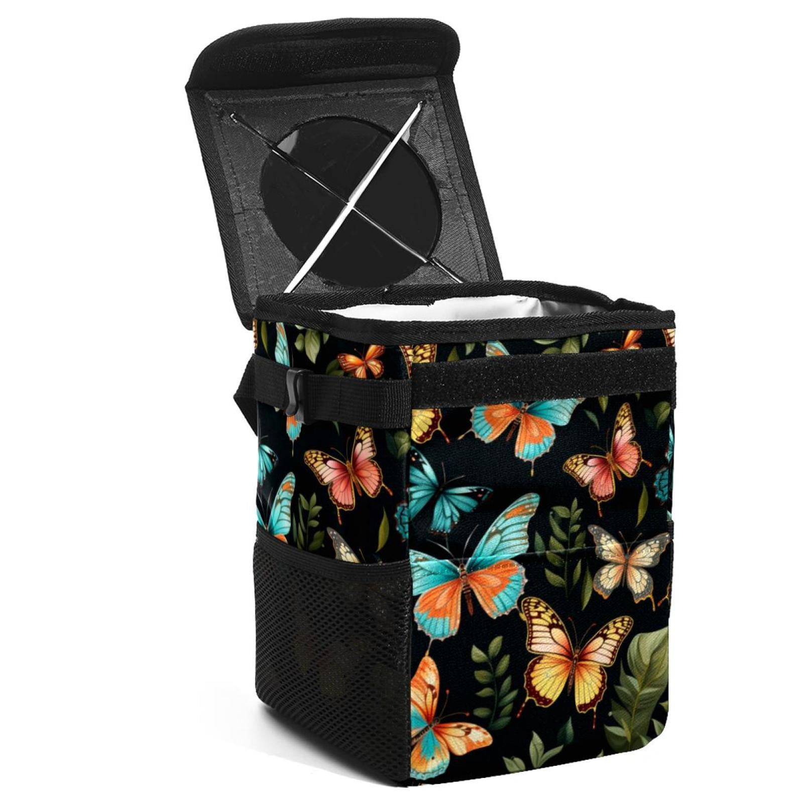 Flower Butterfly Car Trash Can Mini Trash Can, Foldable with Lid, Leak ...