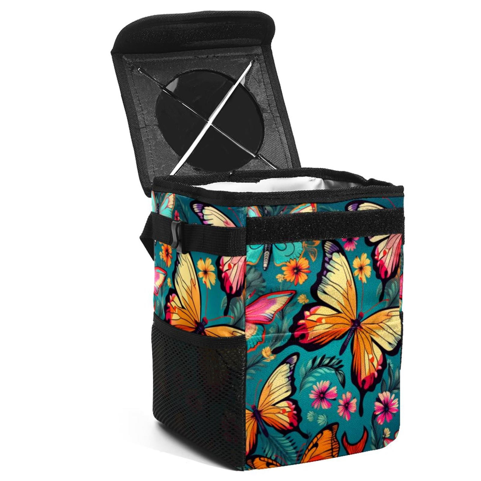 Flower Butterfly Car Trash Can with Lid, Foldable Leak-Proof Car ...
