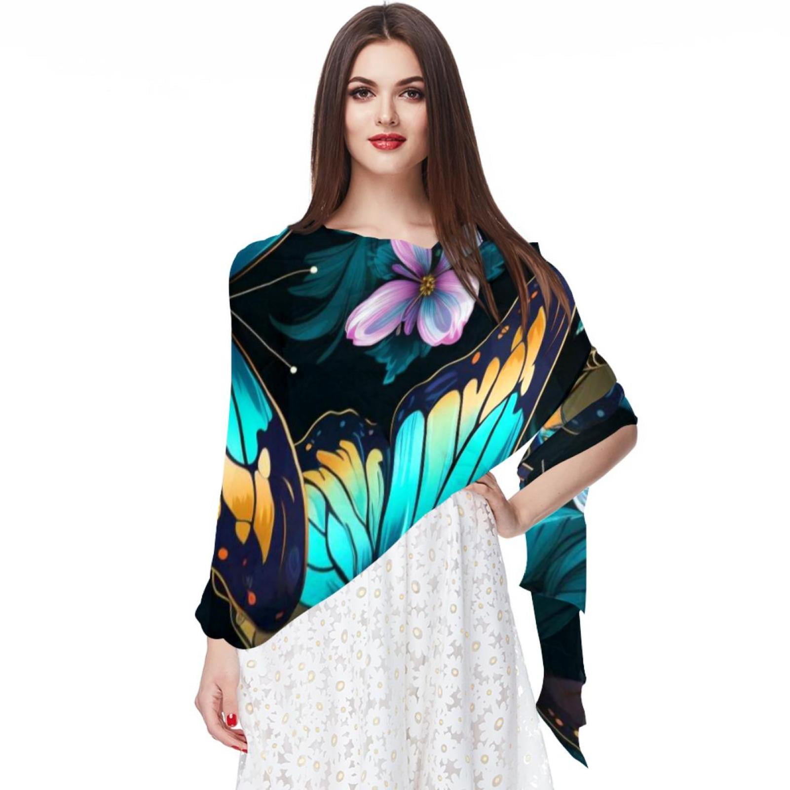 Flower Butterfly Elegant Translucent Chiffon Silk Scarf 180*73 - Light ...