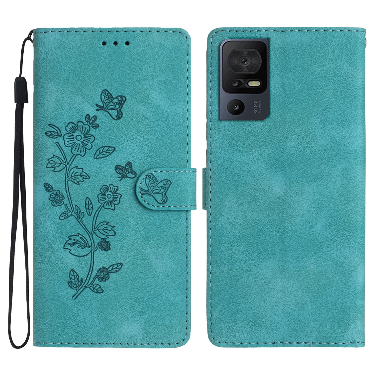 Flower Butterfly Embossing Pattern Leather Phone Case For TCL 40 SE ...