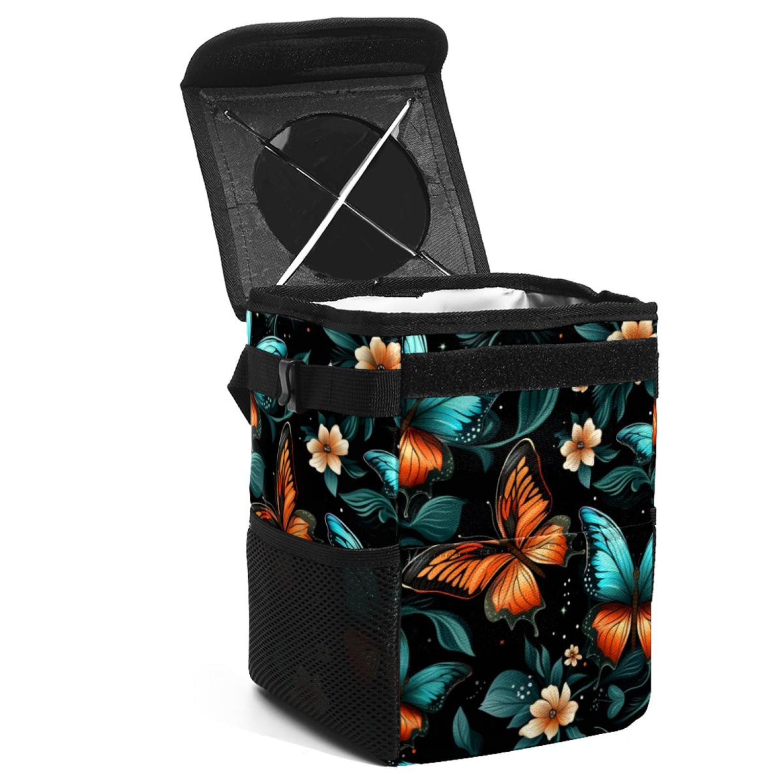 Flower Butterfly Foldable Car Garbage Can Trash Can for Car, with Lid ...