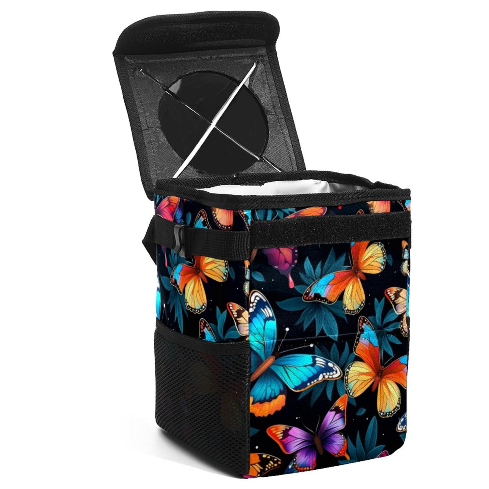 Flower Butterfly Foldable Car Garbage Can with Lid, Leak-Proof Mini ...