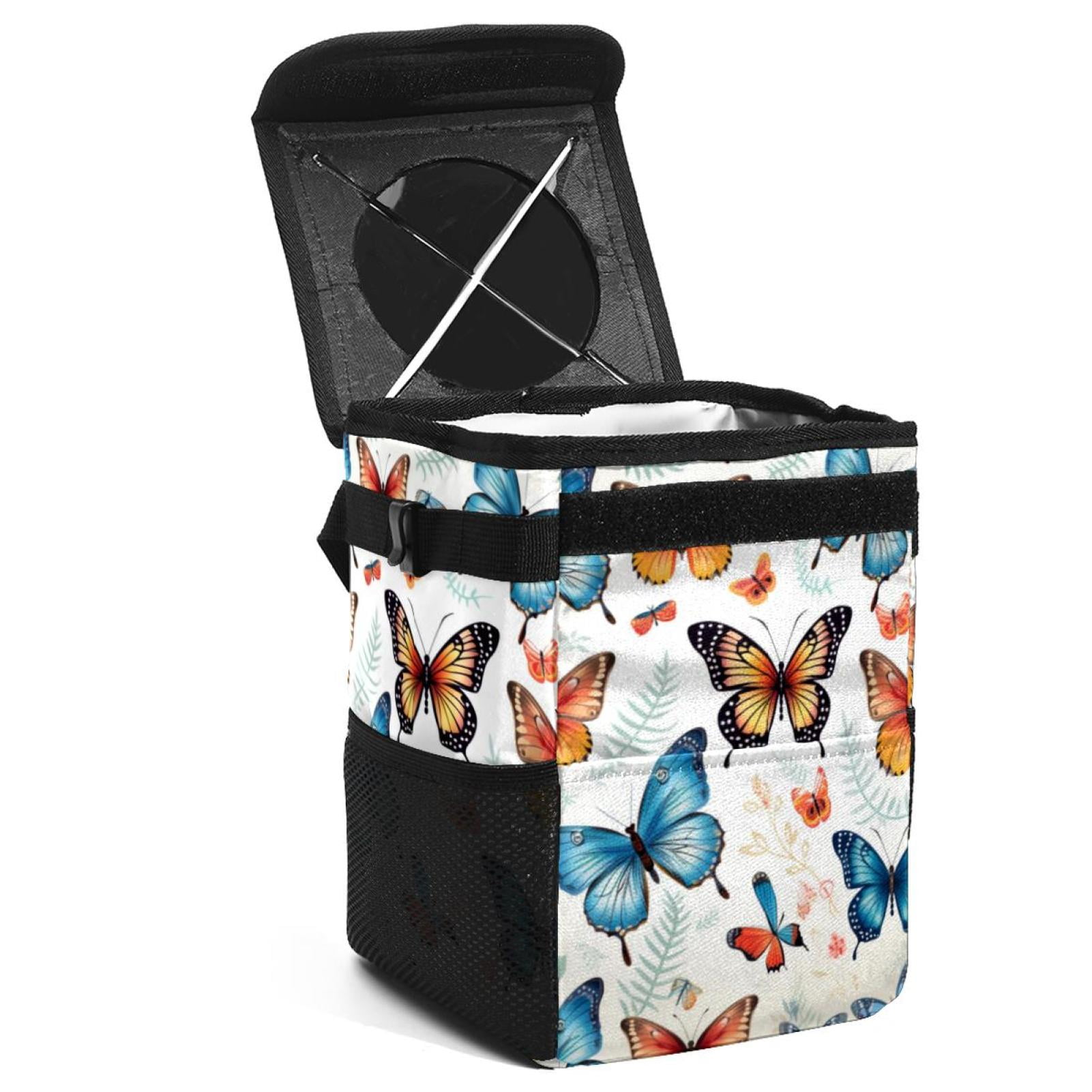 Flower Butterfly Foldable Car Garbage Can with Lid, Leak-Proof Mini ...