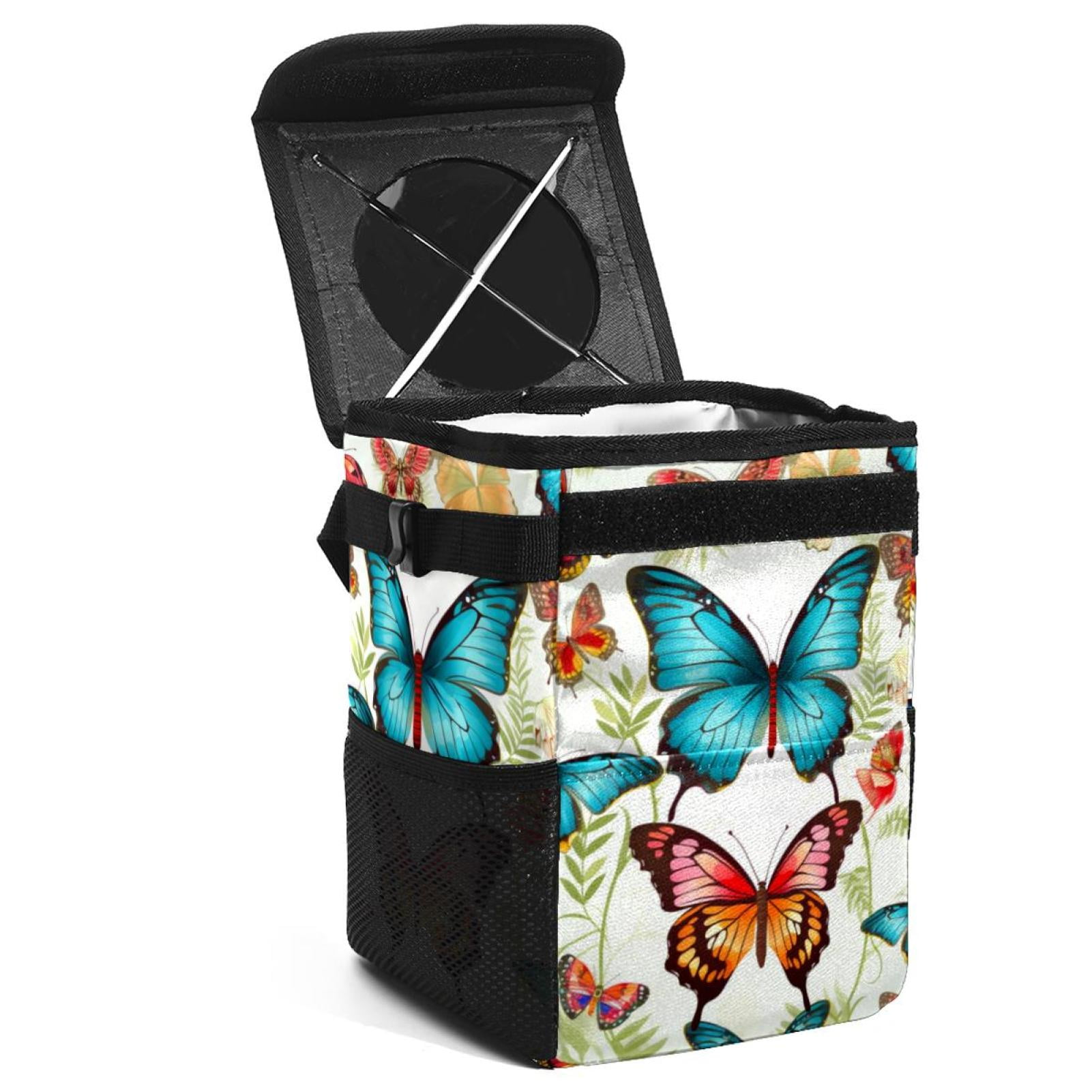 Flower Butterfly Foldable Car Trash Bin Mini Trash Can with Lid, Leak ...