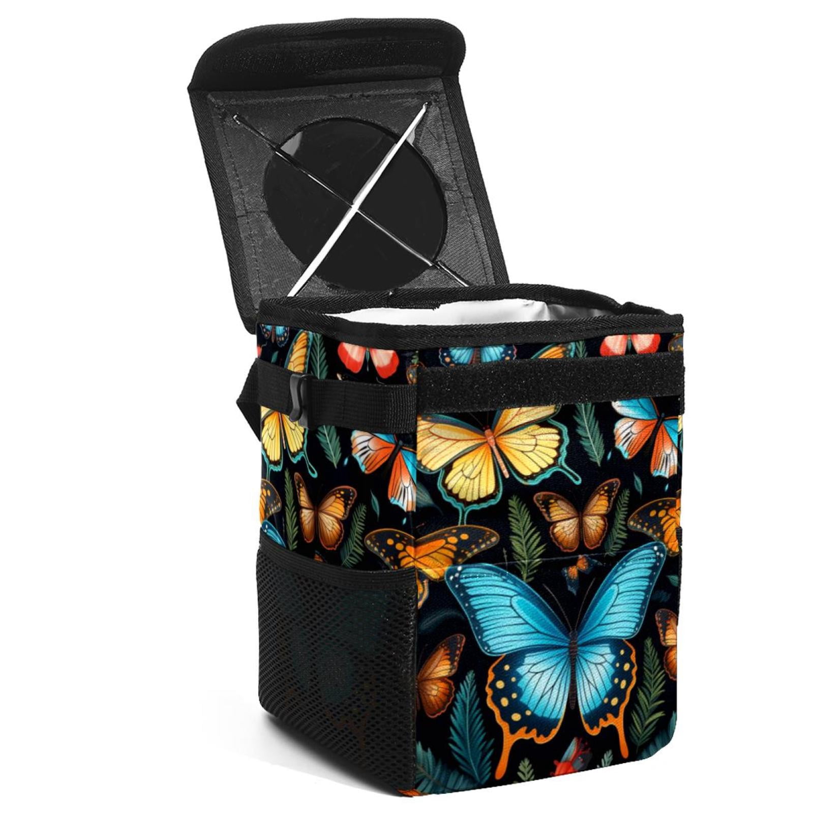 Flower Butterfly Foldable Car Trash Bin Mini Trash Can with Lid, Leak ...