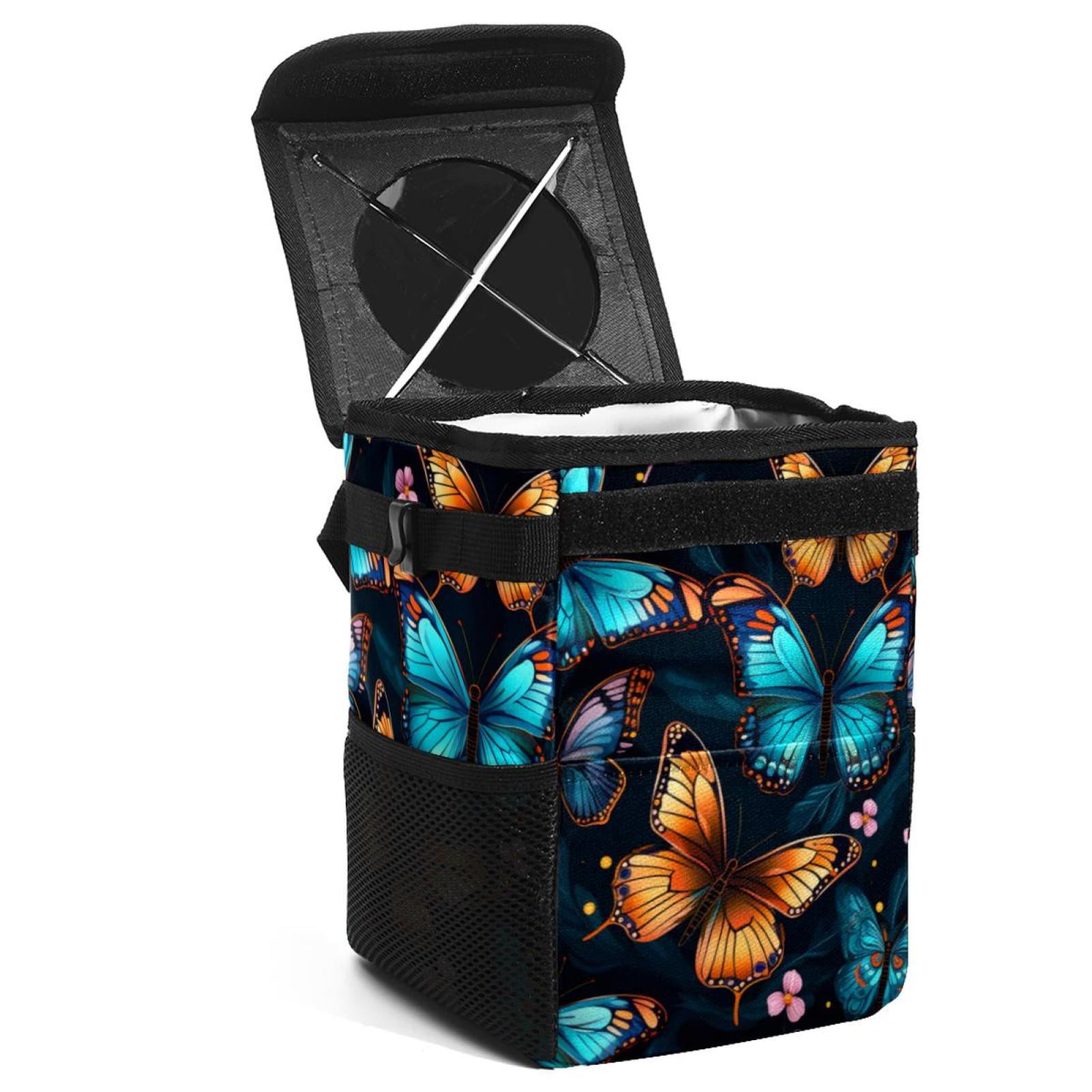 Flower Butterfly Foldable Car Trash Bin with Lid, Leak-Proof Hanging ...