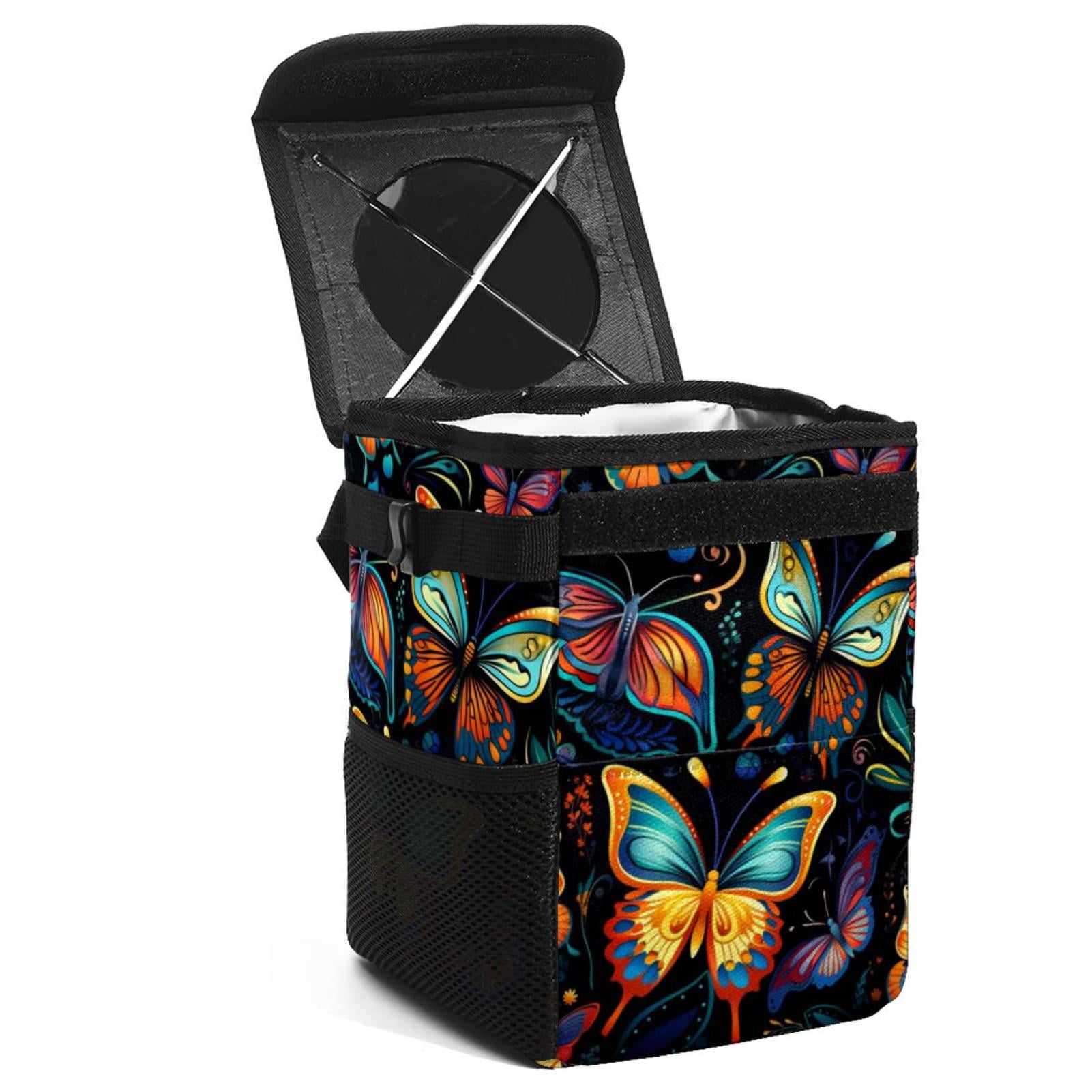 Flower Butterfly Foldable Car Trash Bin with Lid, Leak-Proof Hanging ...