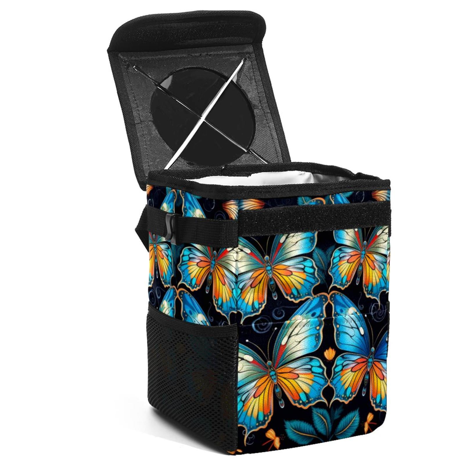 Flower Butterfly Foldable Car Trash Bin with Lid, Leak-Proof Mini Trash ...