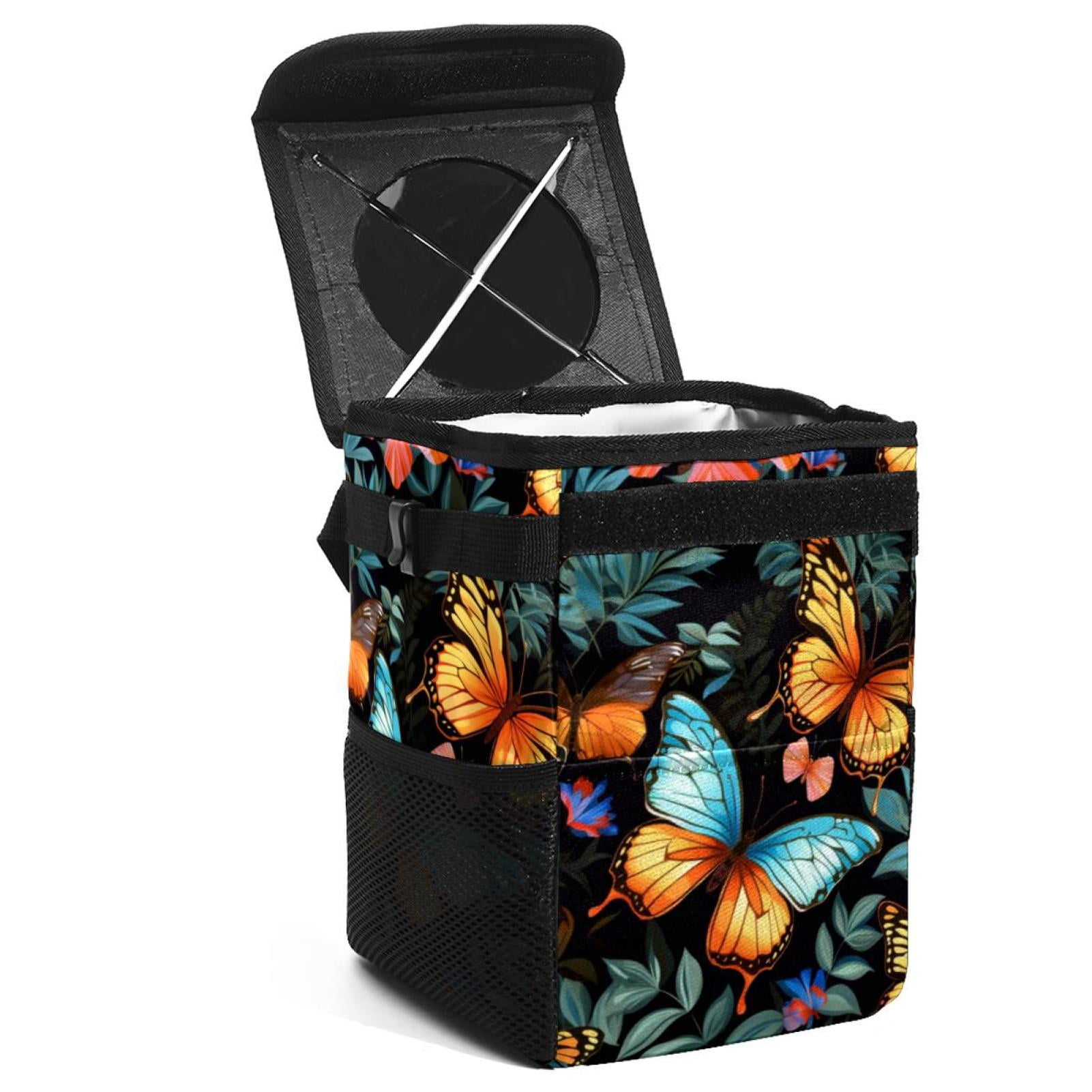 Flower Butterfly Foldable Car Trash Bin with Lid, Leak-Proof Mini Trash ...