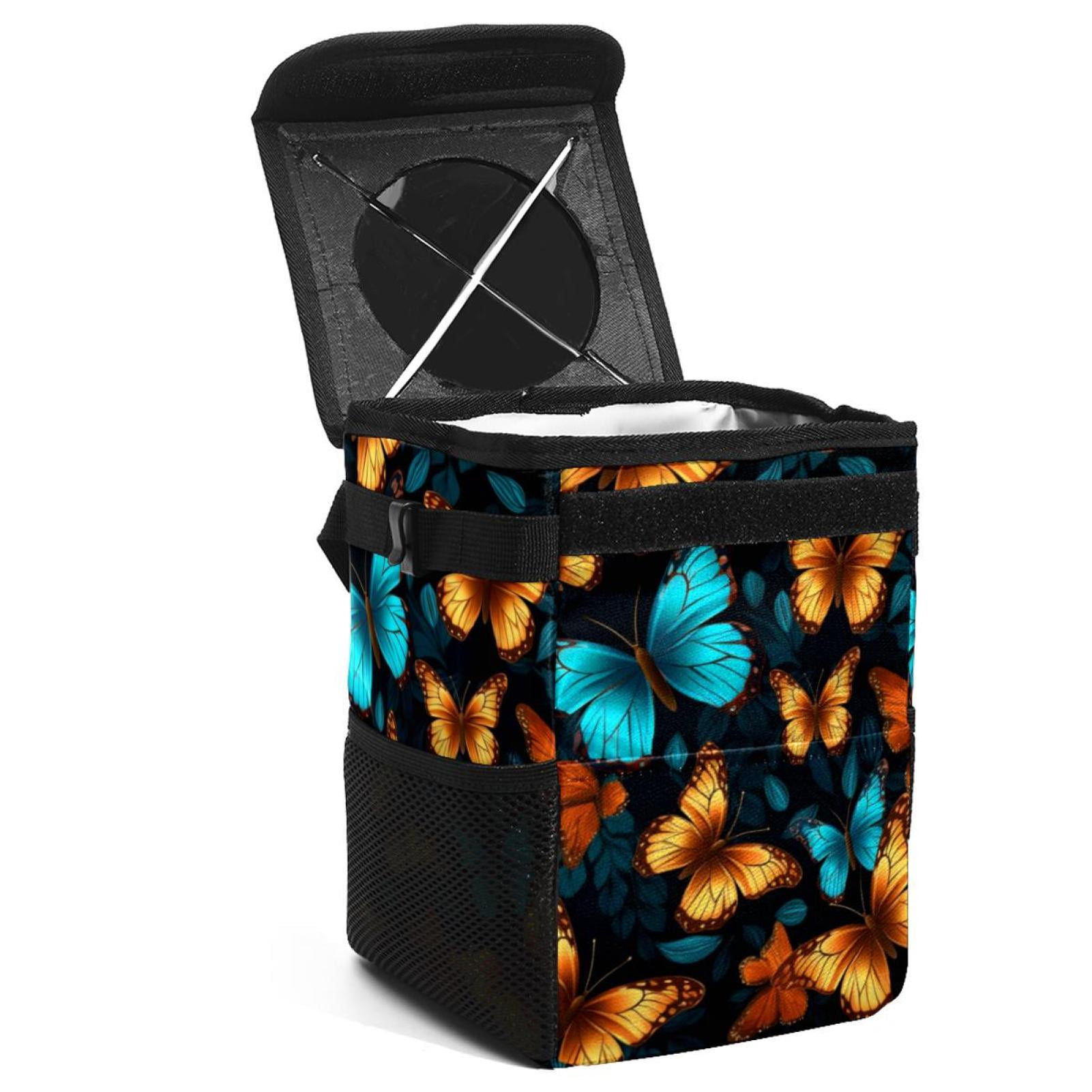 Flower Butterfly Foldable Car Trash Bin with Lid, Leak-proof Hanging ...