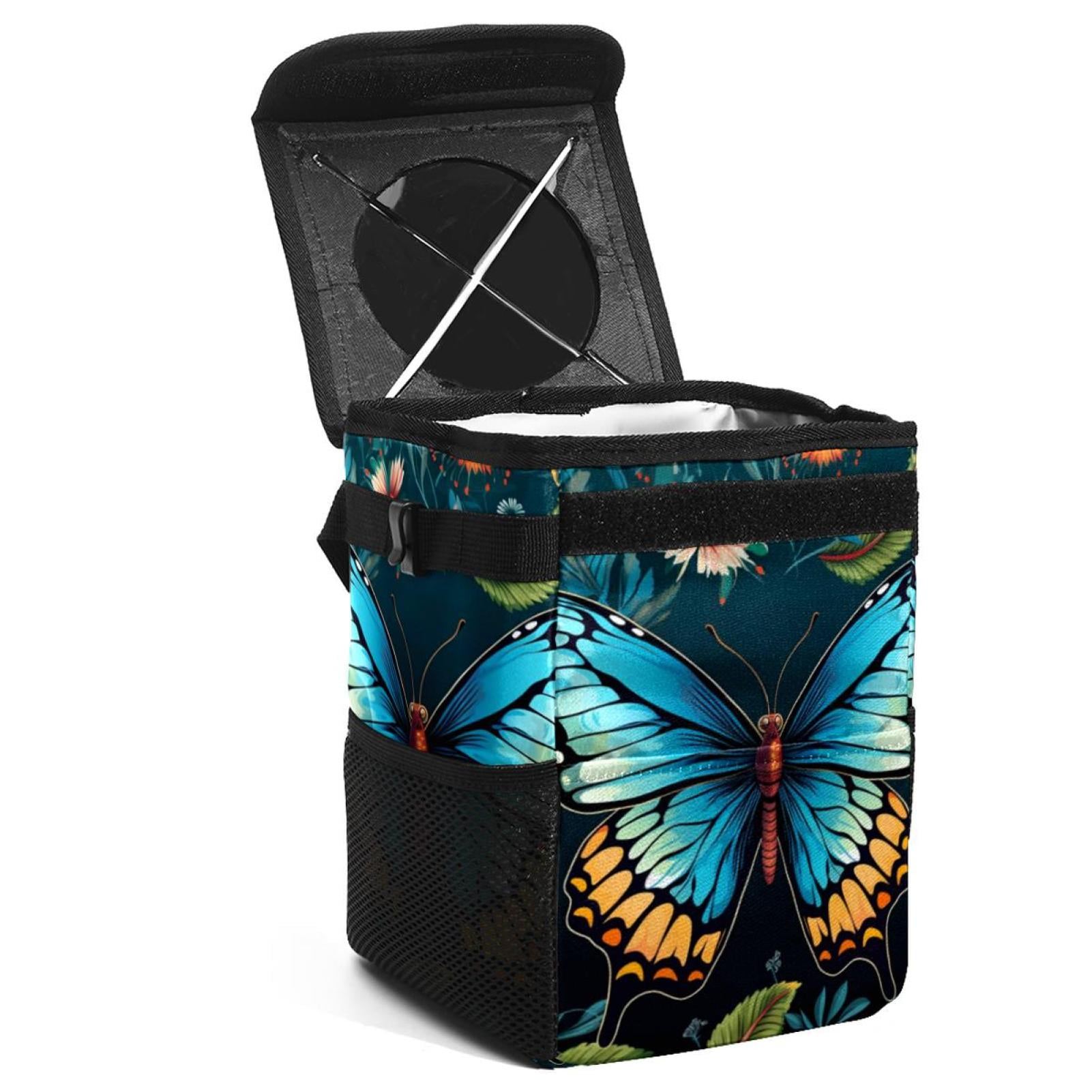 Flower Butterfly Foldable Car Trash Can Mini Trash Can with Lid Leak ...