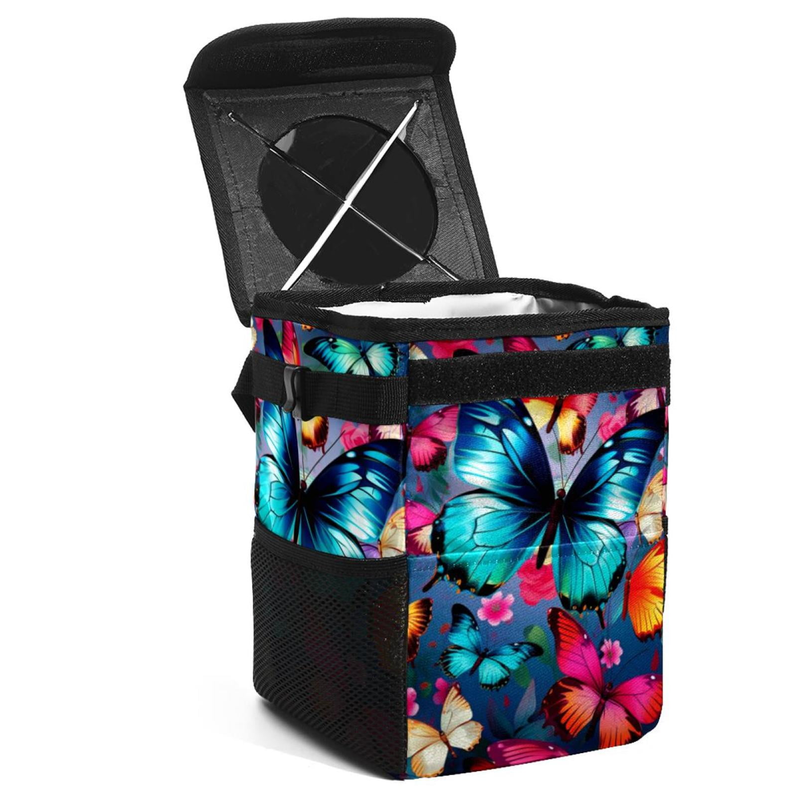 Flower Butterfly Foldable Car Trash Can with Lid, Leak-Proof, and ...