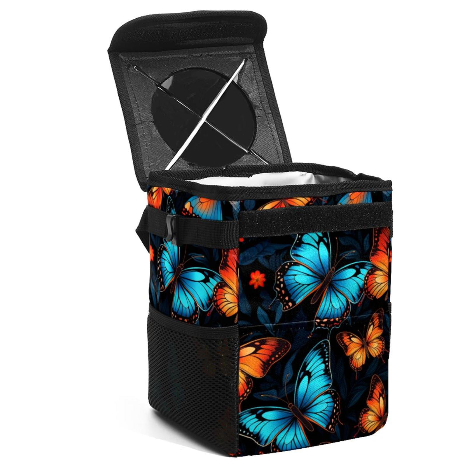 Flower Butterfly Foldable Car Trash Can with Lid, Leak-Proof, and ...