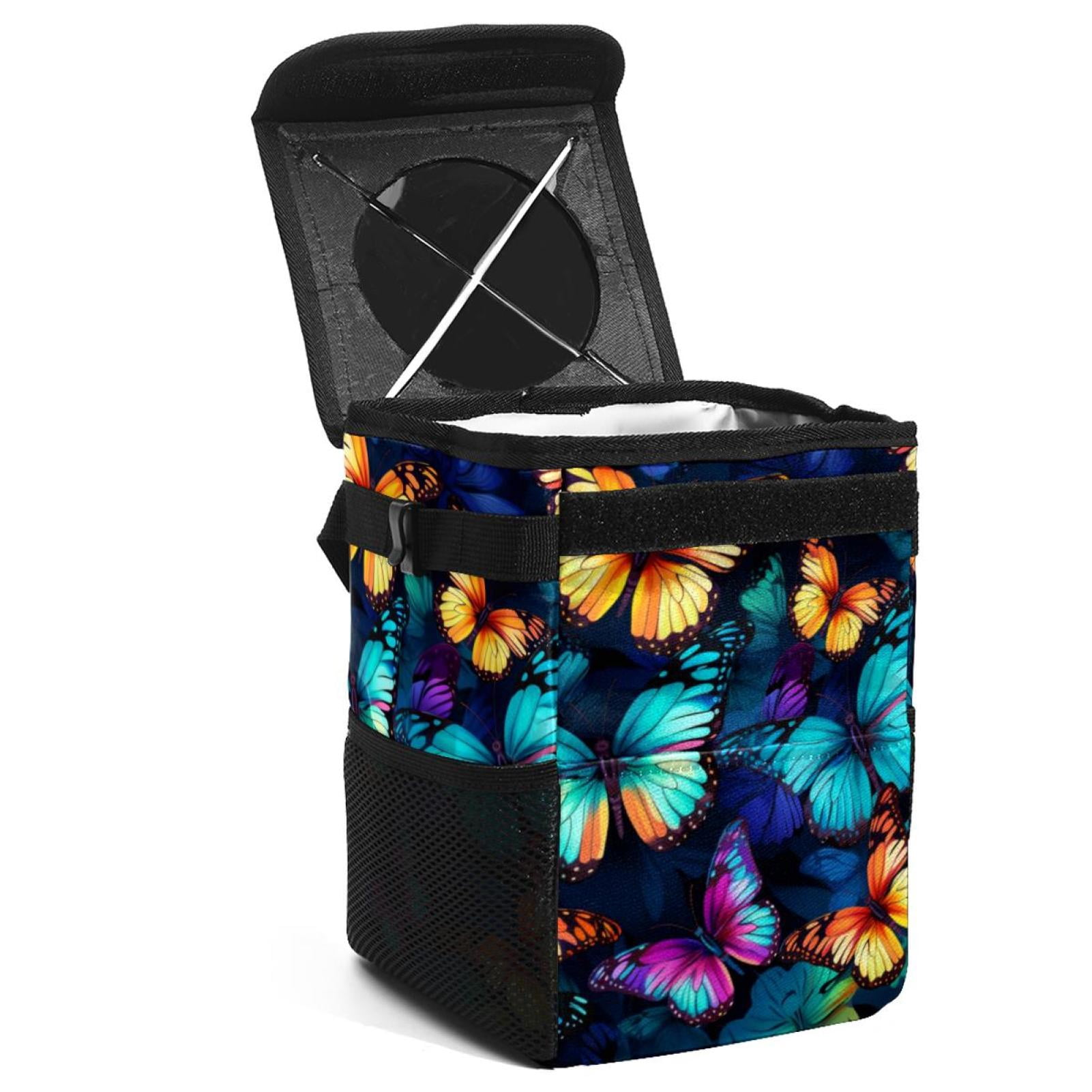 Flower Butterfly Foldable Car Trash Can with Lid, Leak-proof, Hanging ...