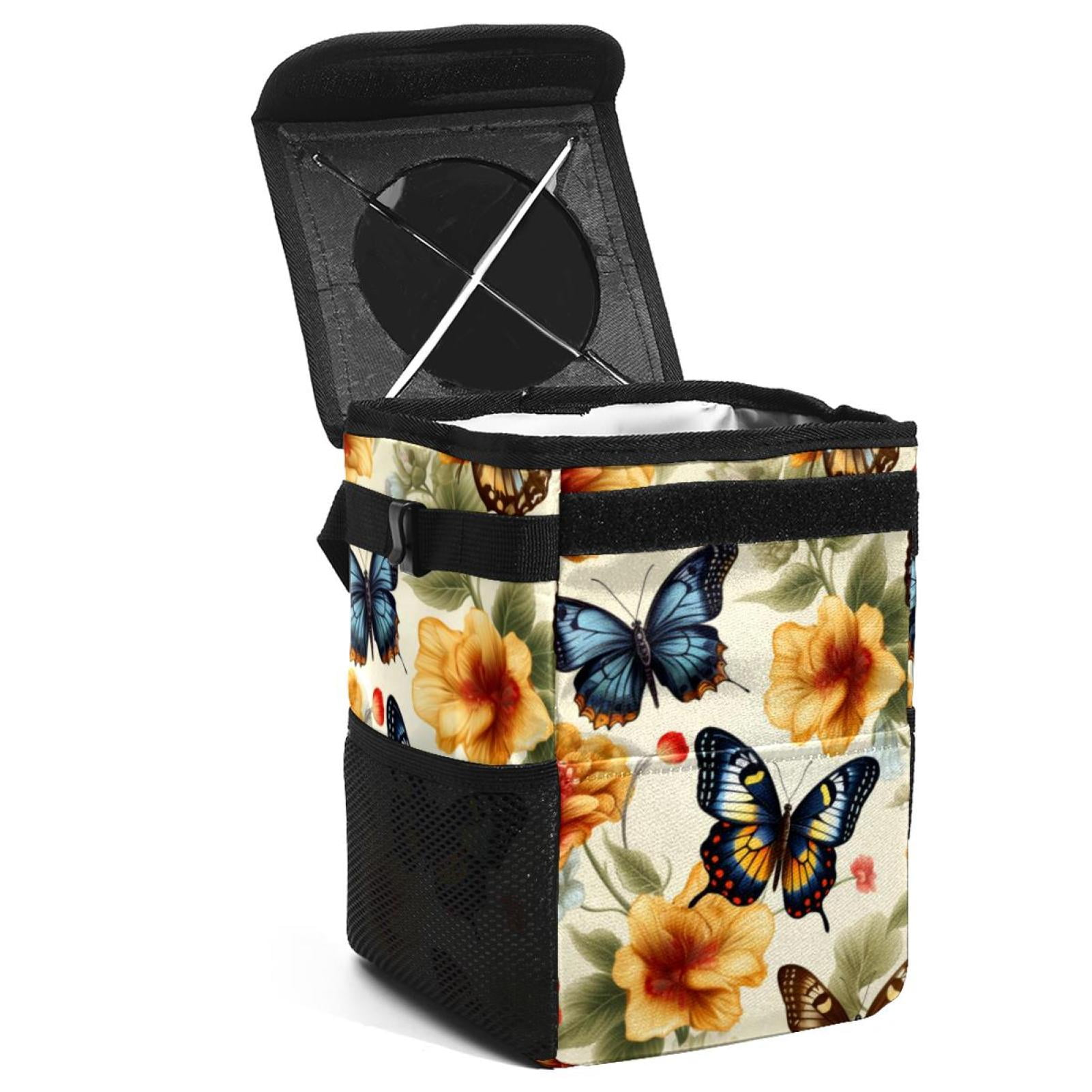 Flower Butterfly Foldable Car Trash Can with Lid, Leak-proof Hanging ...