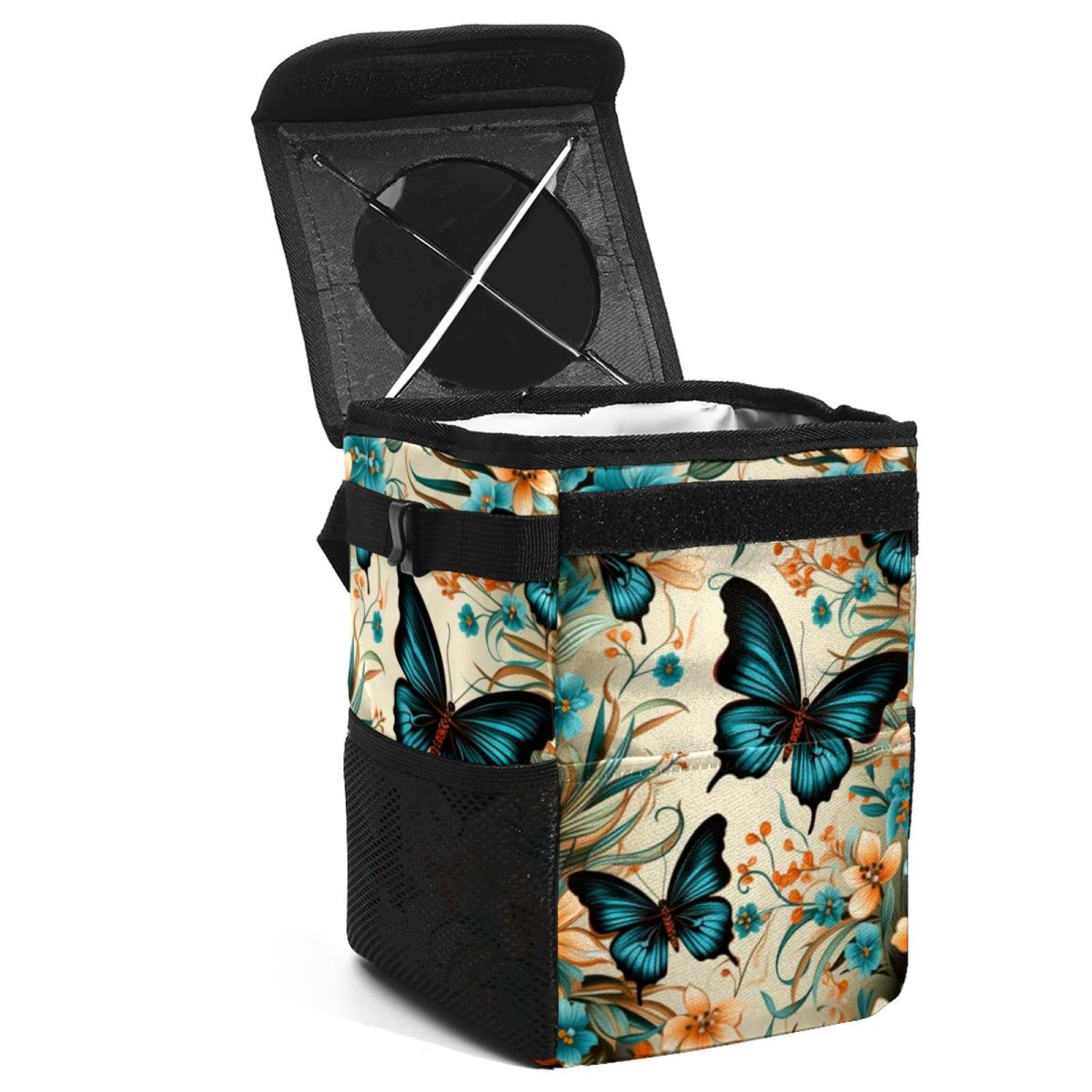 Flower Butterfly Foldable Car Trash Can with Lid, Leak-proof Mini ...