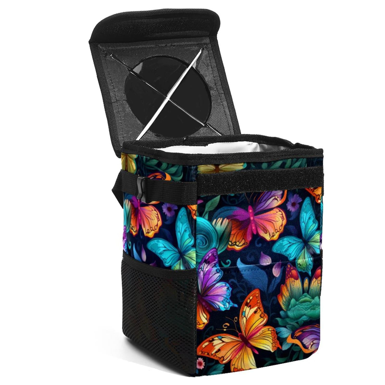 Flower Butterfly Foldable Car Trash Can with Lid and Leak-Proof Hanging ...