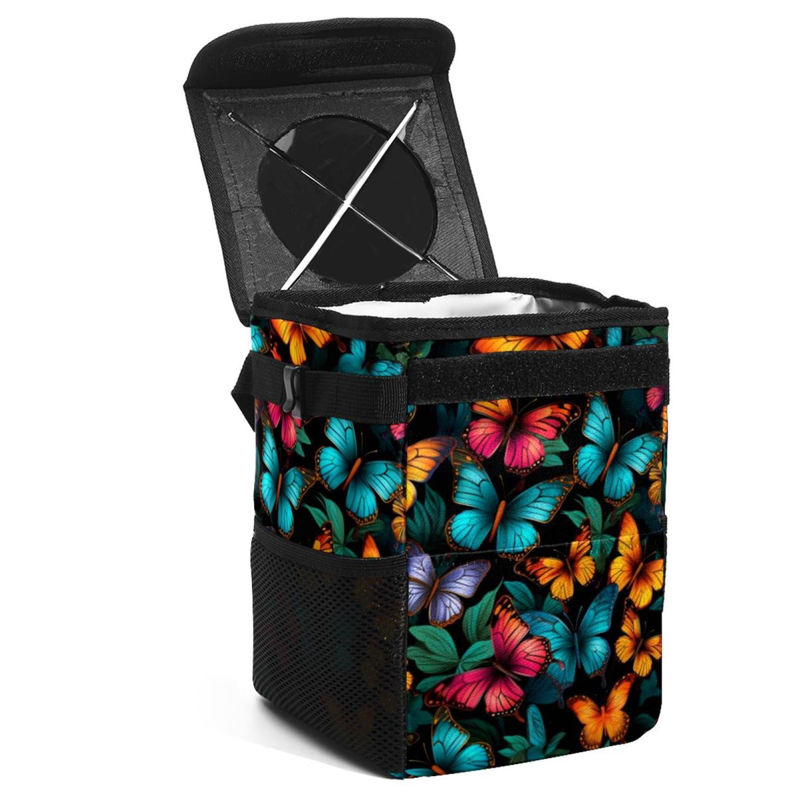 Flower Butterfly Foldable Car Trash Can with Lid and Leak-Proof Hanging ...
