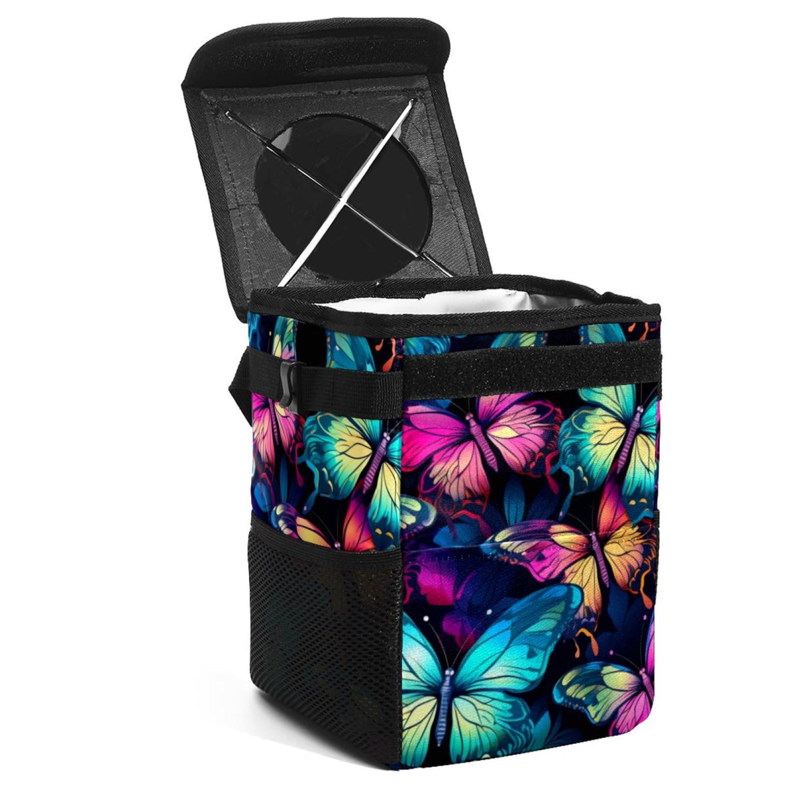 Flower Butterfly Foldable Mini Trash Can with Lid - Leak-Proof Car ...