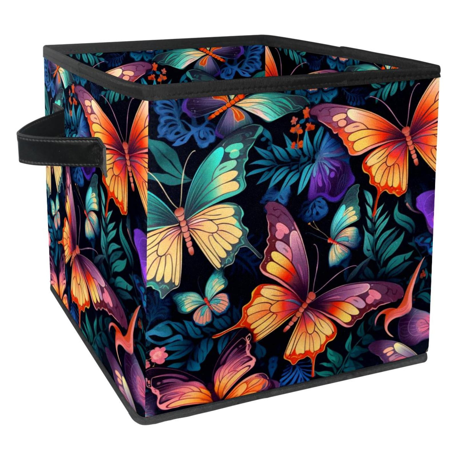 Flower Butterfly Foldable Toy Box Cube Organizer with Handle, 10.8"x10 ...