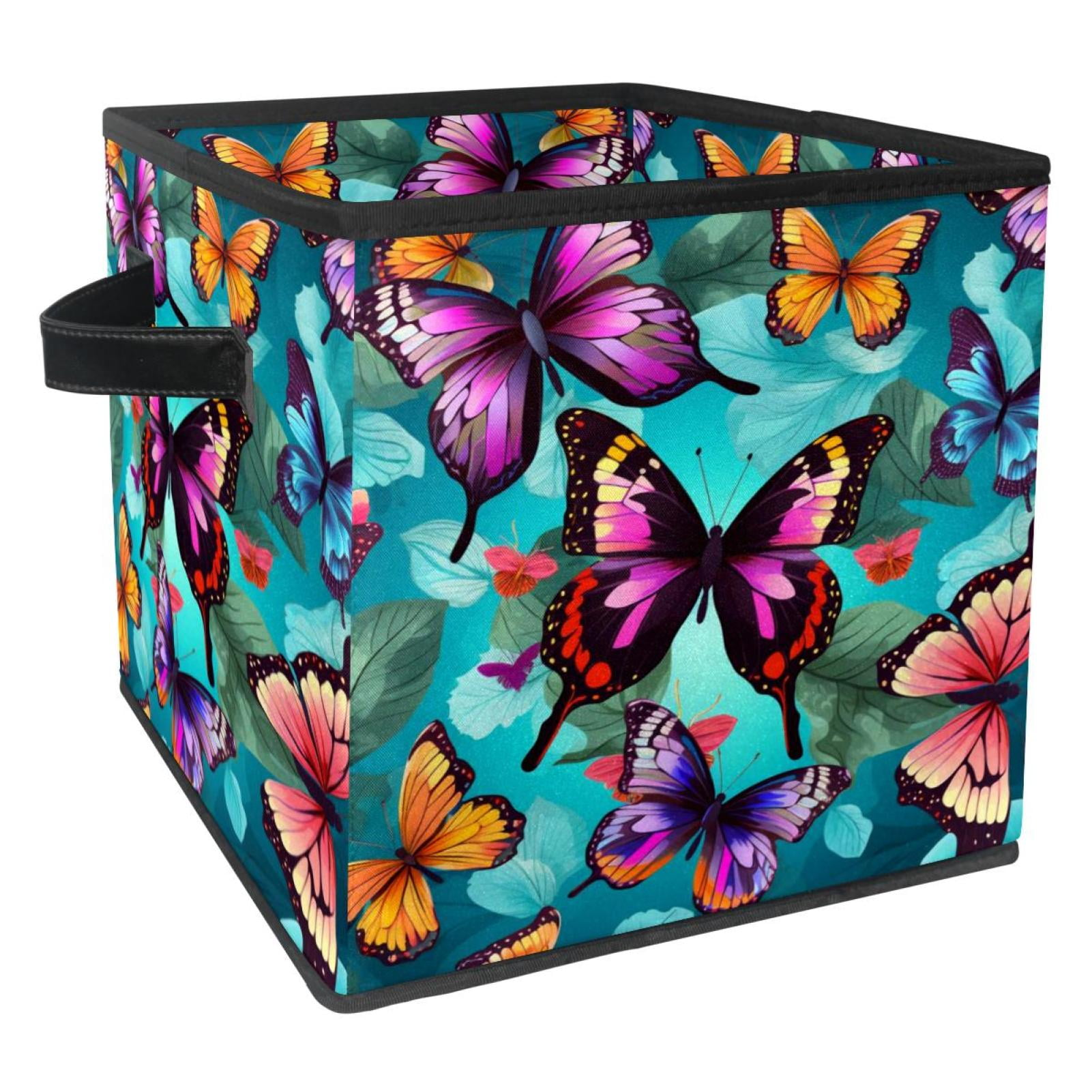 Flower Butterfly Foldable Toy Box with Handle, 10.8"x10.5"x10.6", Large ...