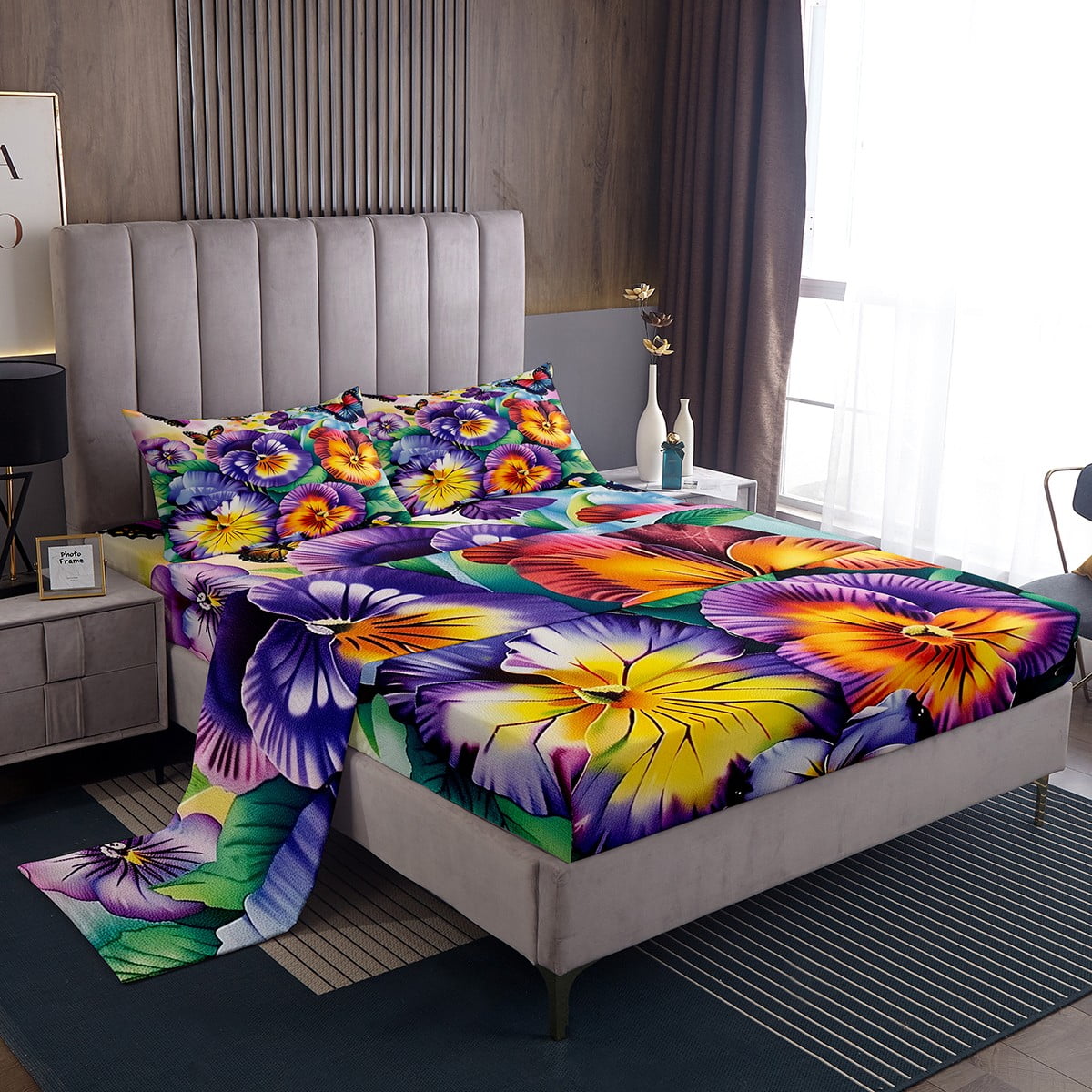 Flower Butterfly Girls Sheet Set Full Garden Pansy Floral Bedding ...