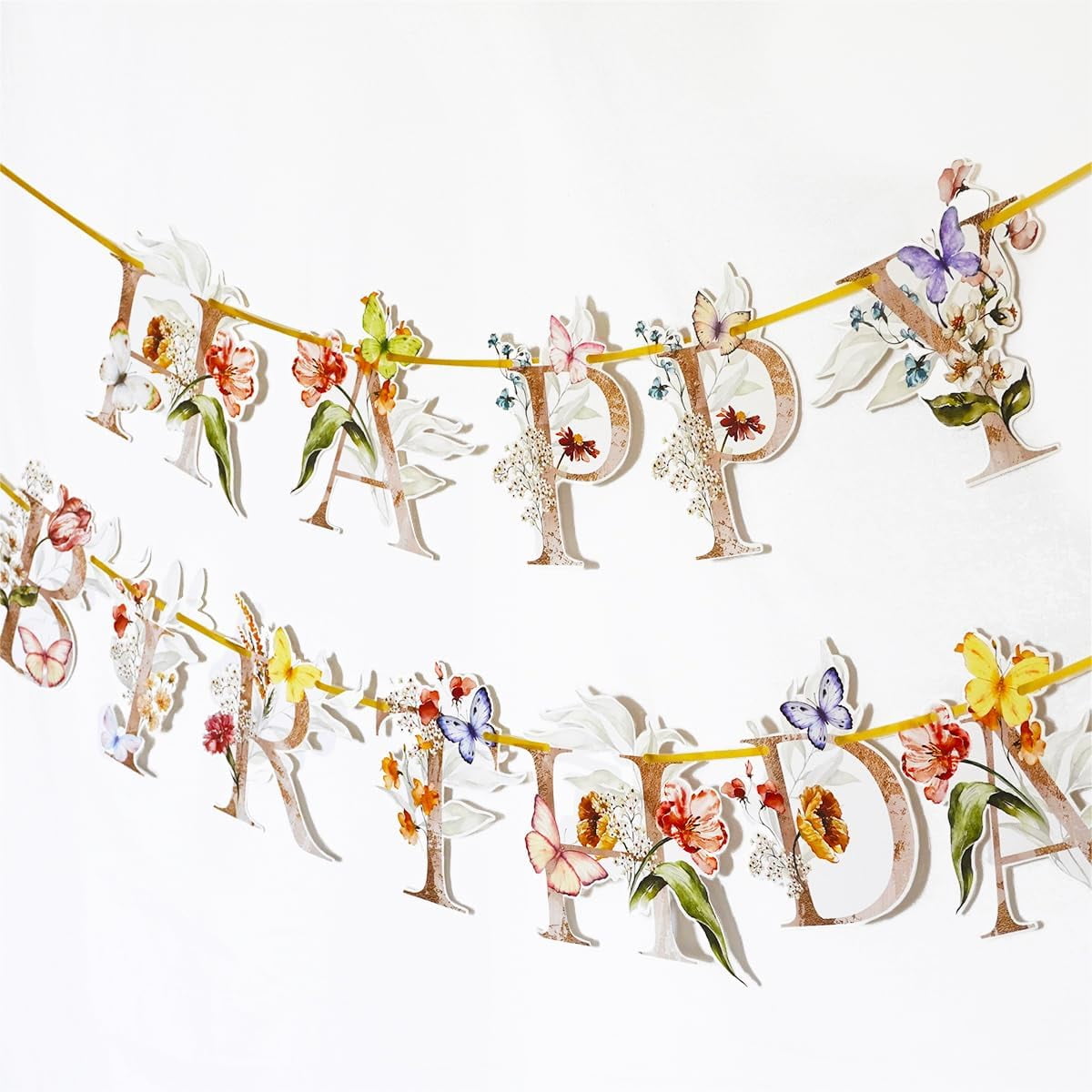 Flower Butterfly Happy Birthday Banner, Boho Groovy Floral and ...
