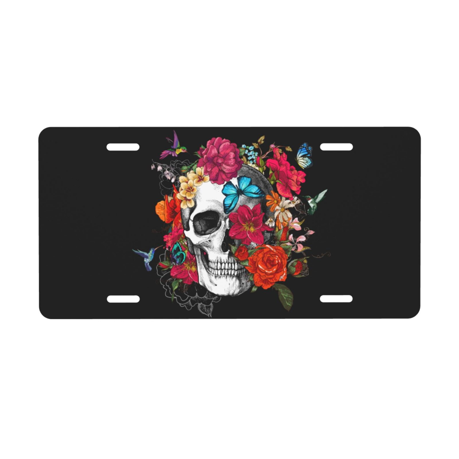 Flower Butterfly Hummingbird Skull License Plate Front Metal Car Plate ...