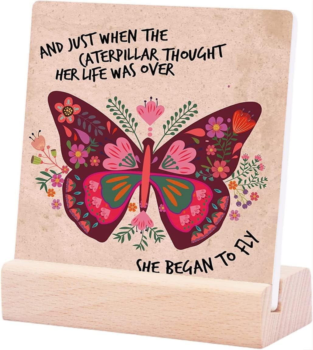 Flower Butterfly Inspirational Quotes Desk Decor Gifts for Friends ...