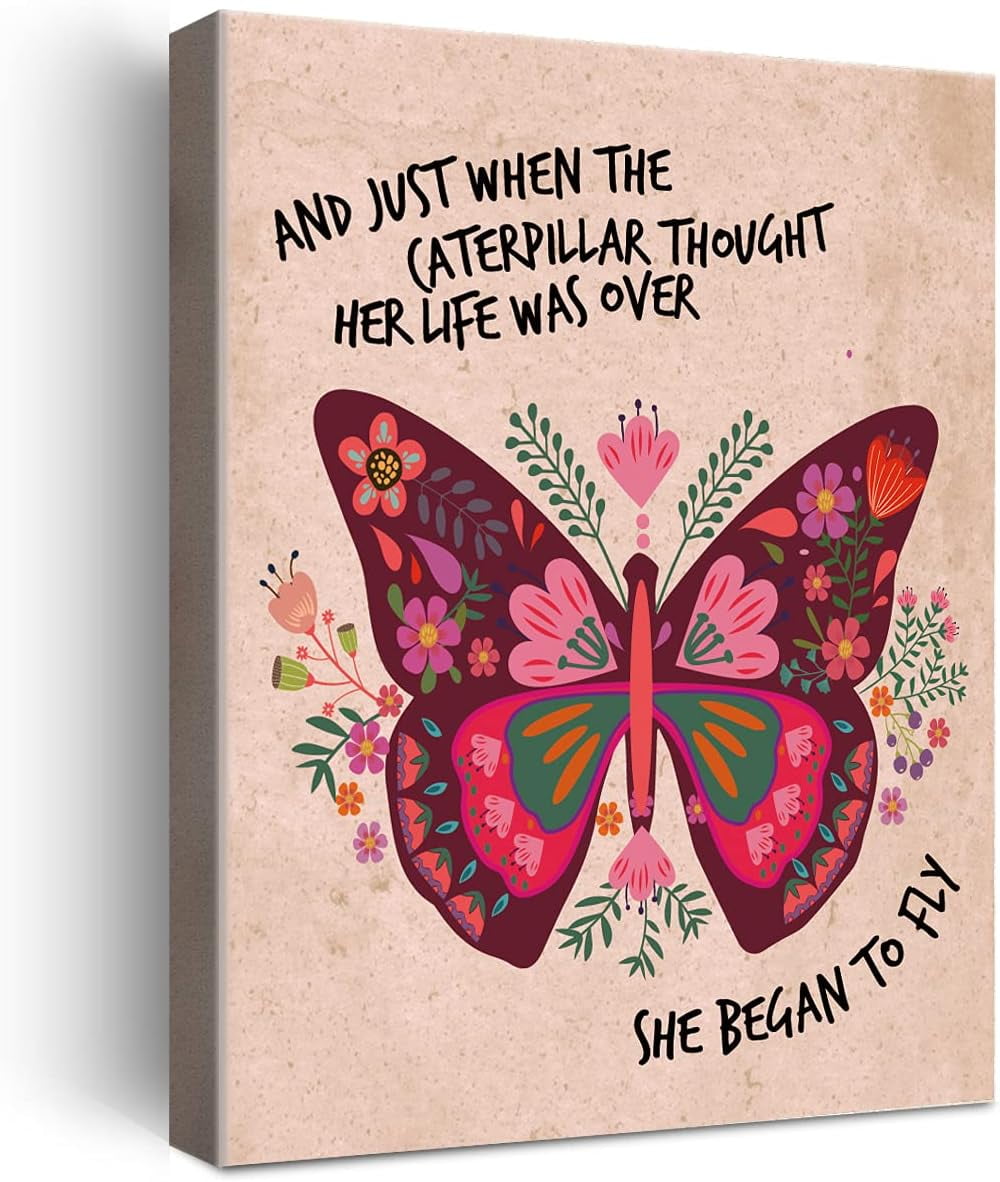 Flower Butterfly Inspirational Quotes Motto Framed Canvas Wall Art ...