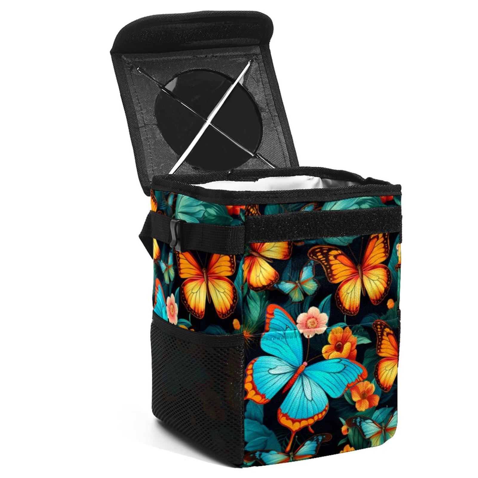Flower Butterfly Mini Trash Can for Car: Foldable, Leak-Proof with Lid ...