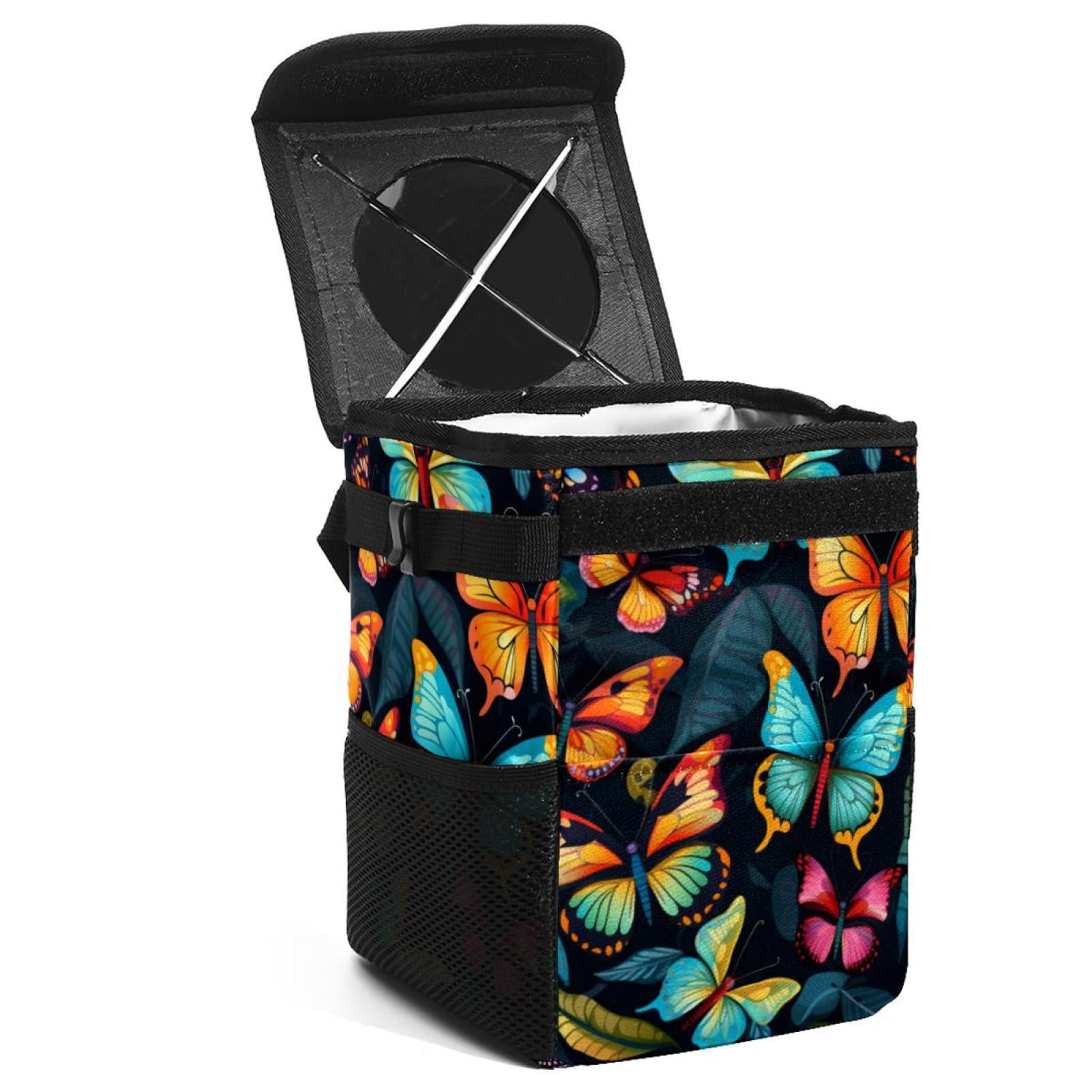 Flower Butterfly Mini Trash Can for Car: Foldable, with Lid, Leak-proof ...