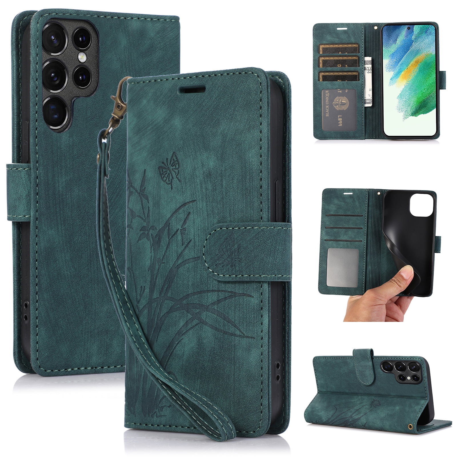 Flower&Butterfly Pattern Wallet Case for Samsung Galaxy S21 Ultra,Dteck ...