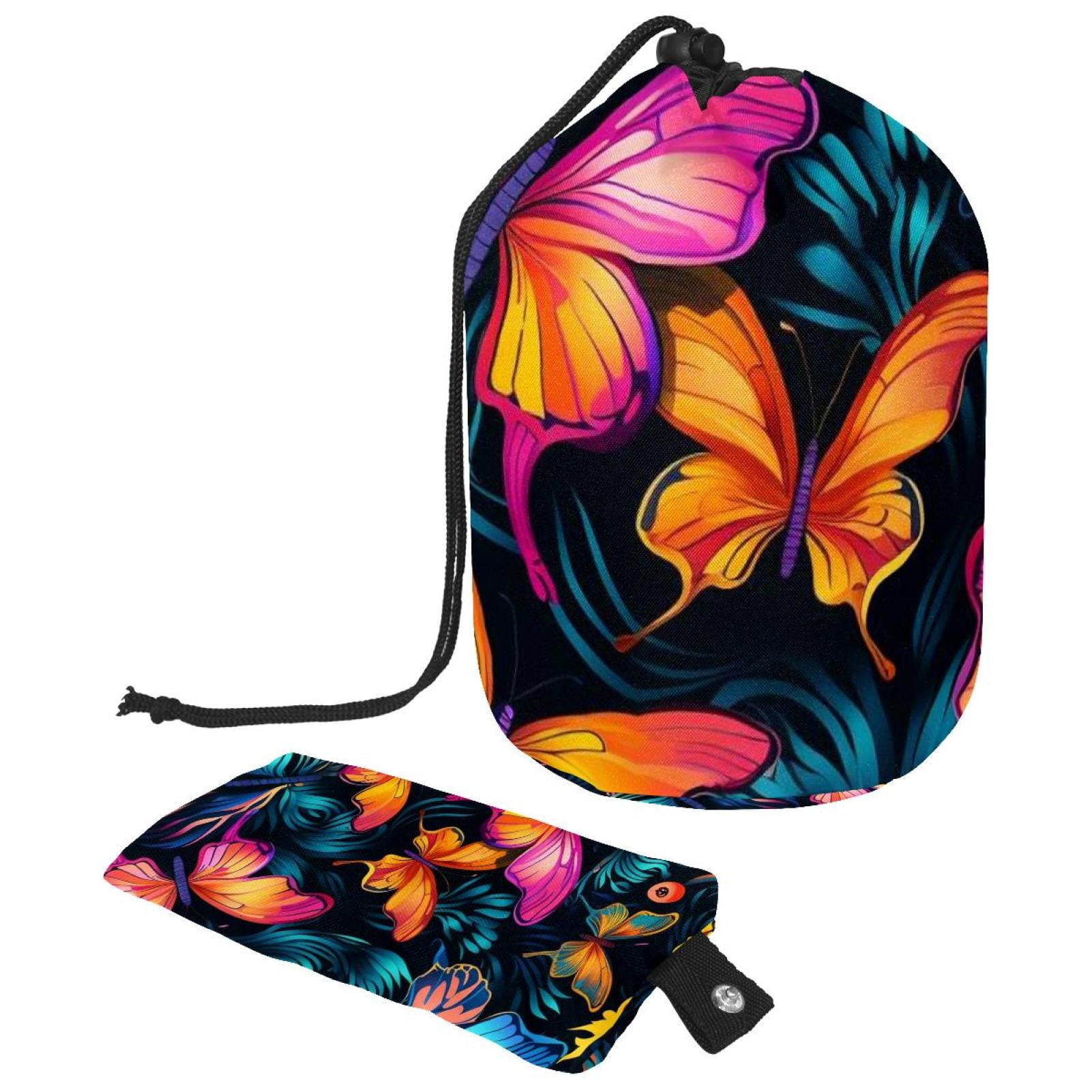 Flower Butterfly Portable Drawstring Foldable Travel Laundry Bag with ...