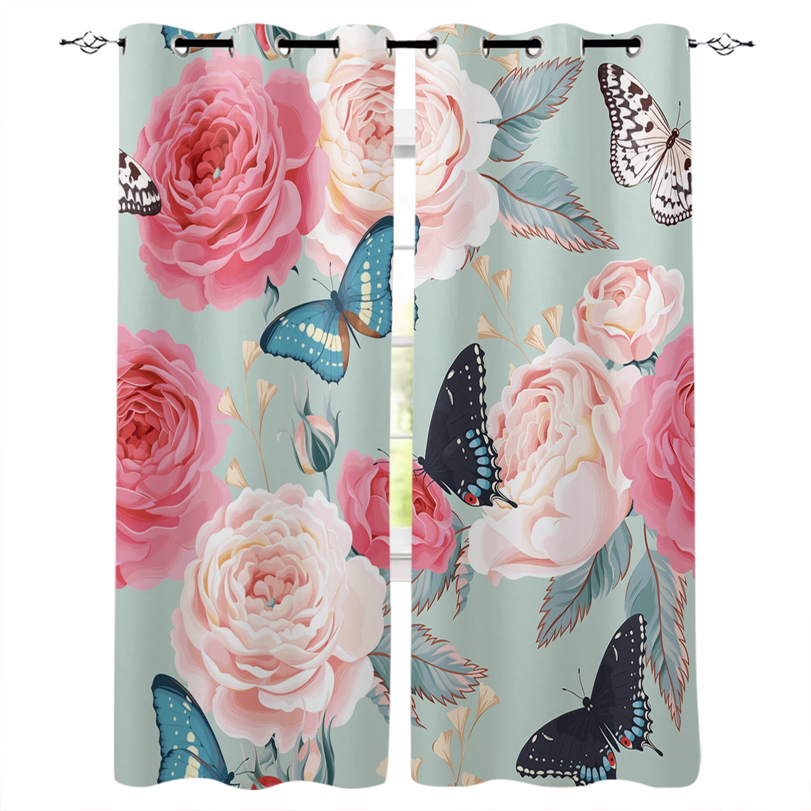 Flower Butterfly Purple Pink Bedroom Modern Living Room Kitchen Drapes ...