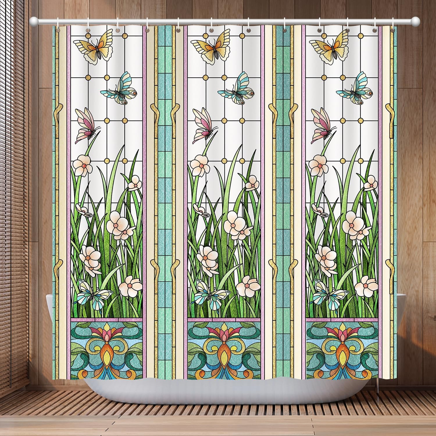 Flower Butterfly Shower Curtain,Glaze Glass Chinese Screen Window ...