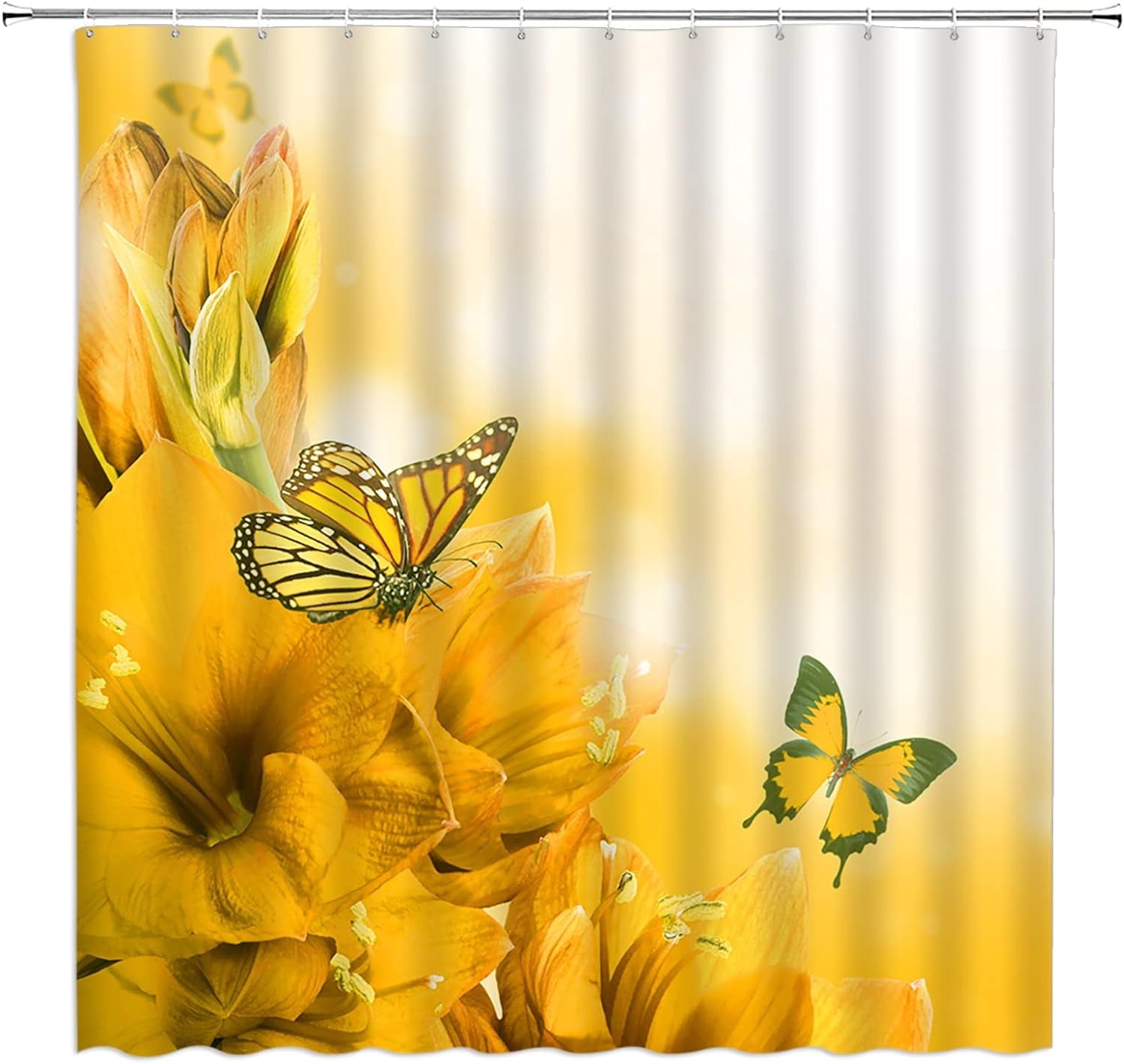 Flower Butterfly Shower Curtain Yellow Butterflies Floral Dream Spring ...