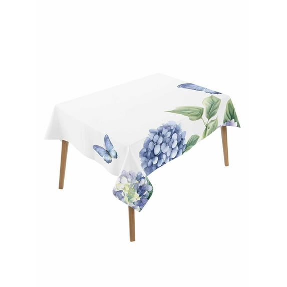 Flower Butterfly Table Cloth, Blue Purple Watercolor Wilflower ...