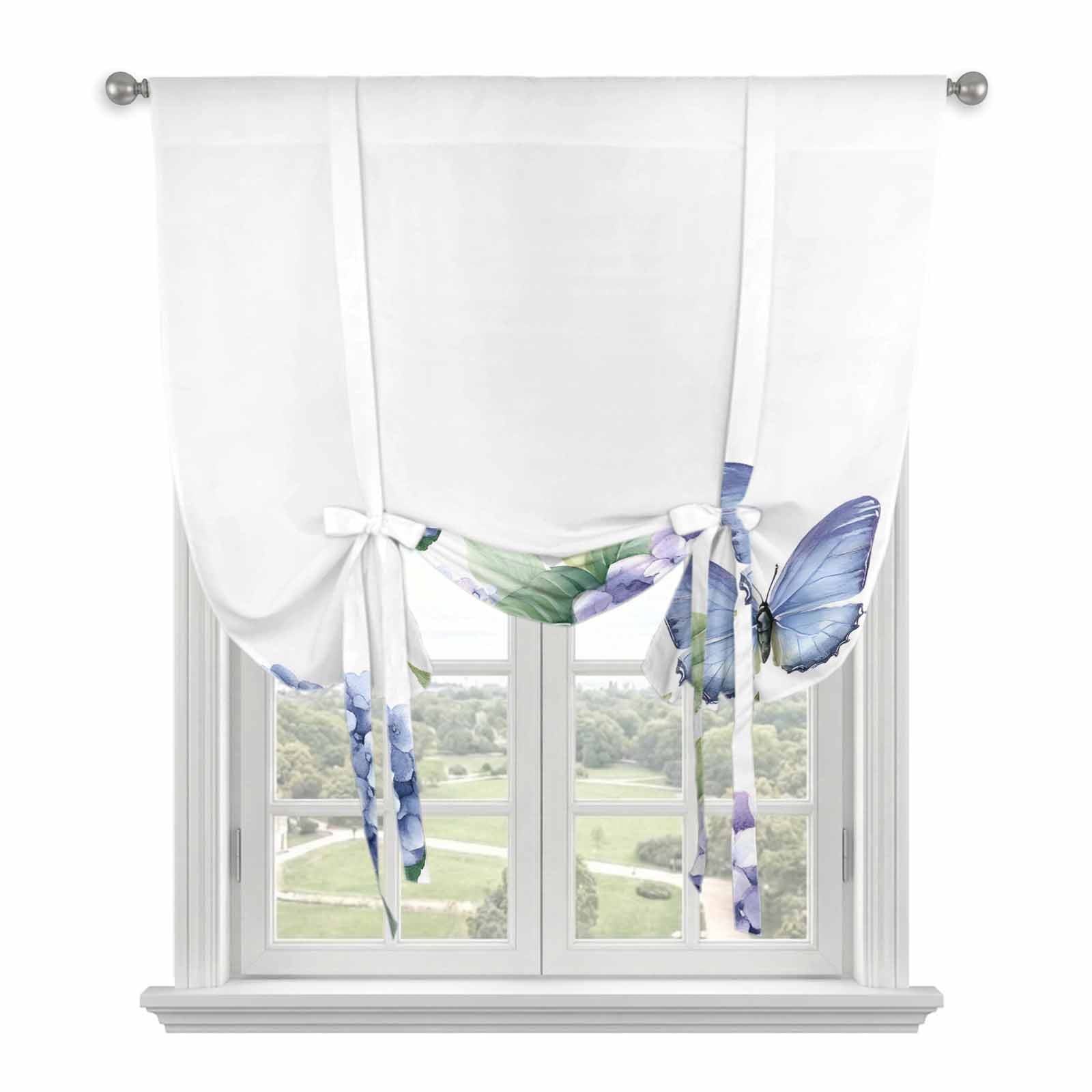 Flower Butterfly Tie Up Curtain Valance for Window,Adjustable Rod ...