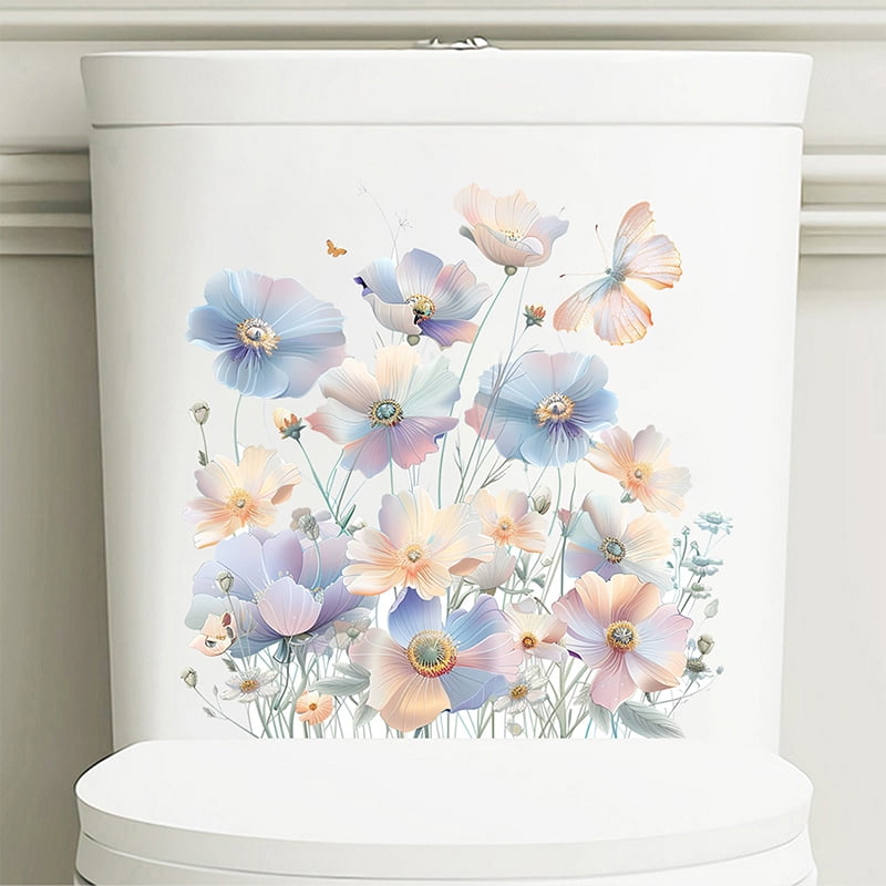 Flower Butterfly Toilet Stickers Bathroom Decor Self-adhesive Paintings ...
