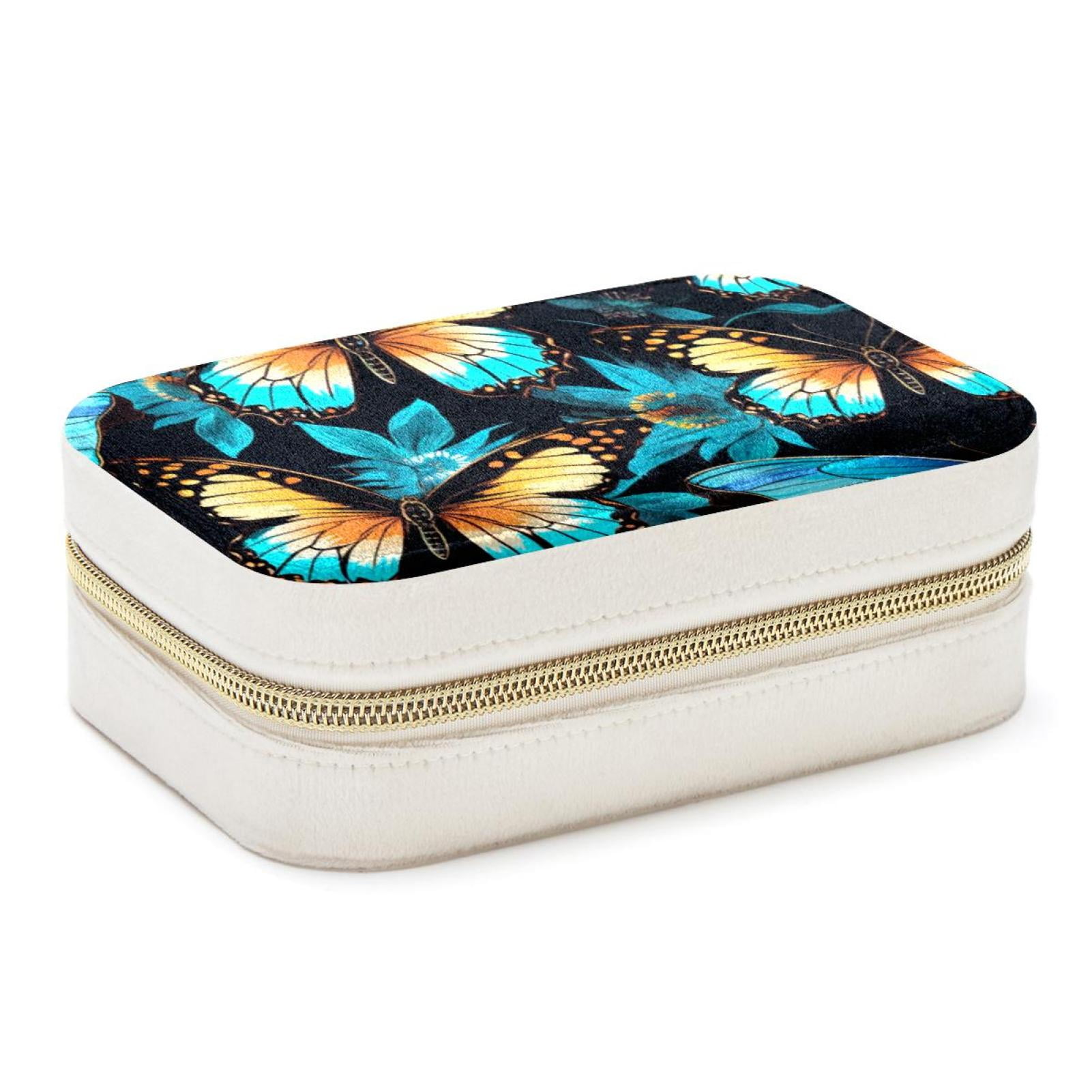 Flower Butterfly Velvet Portable Storage Box with Removable Compartment ...