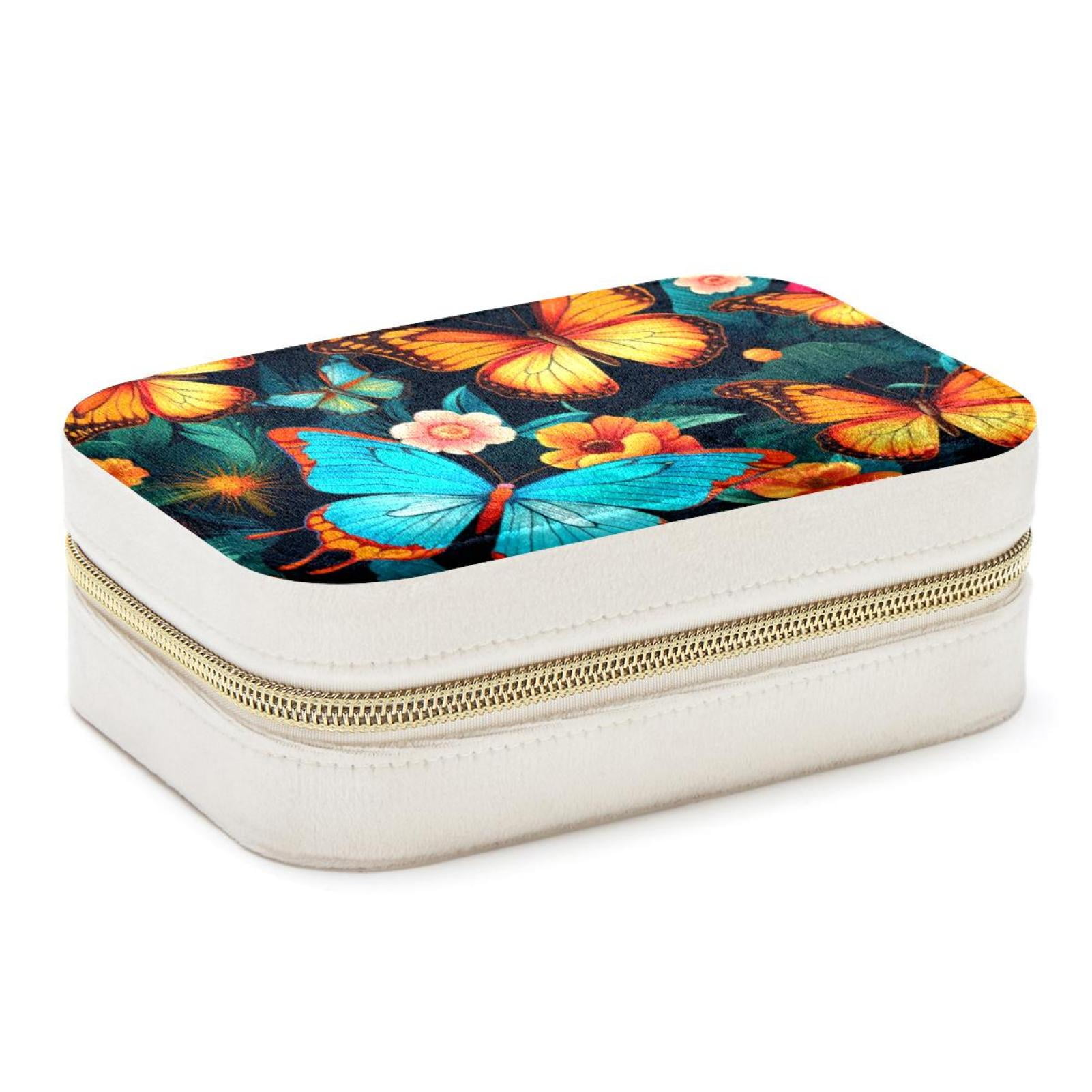 Flower Butterfly Velvet Portable Travel Organizer Box with Removable ...